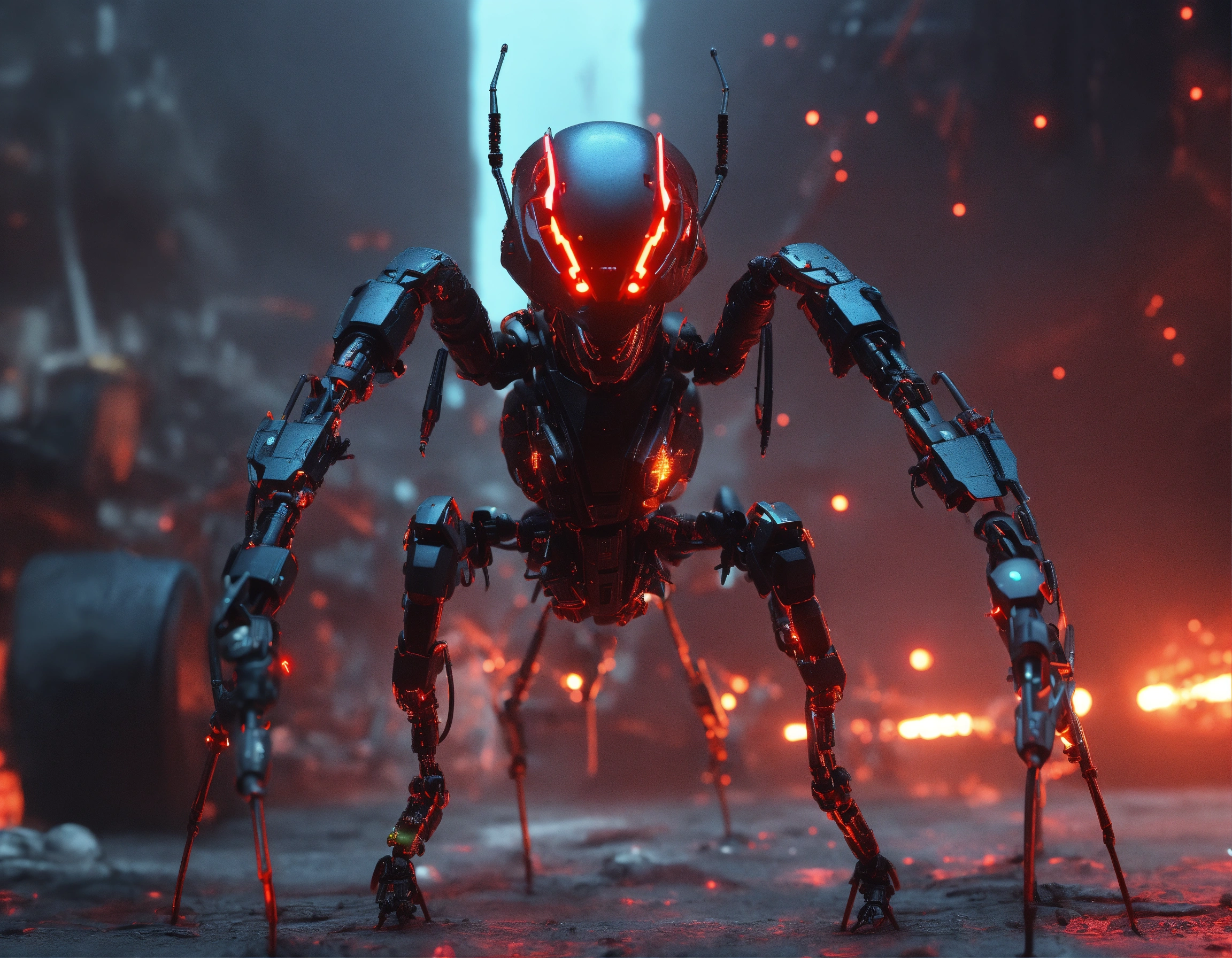 Lexica - Zoom out scene of 4 leg 2 arm comical funny standing black ant ...