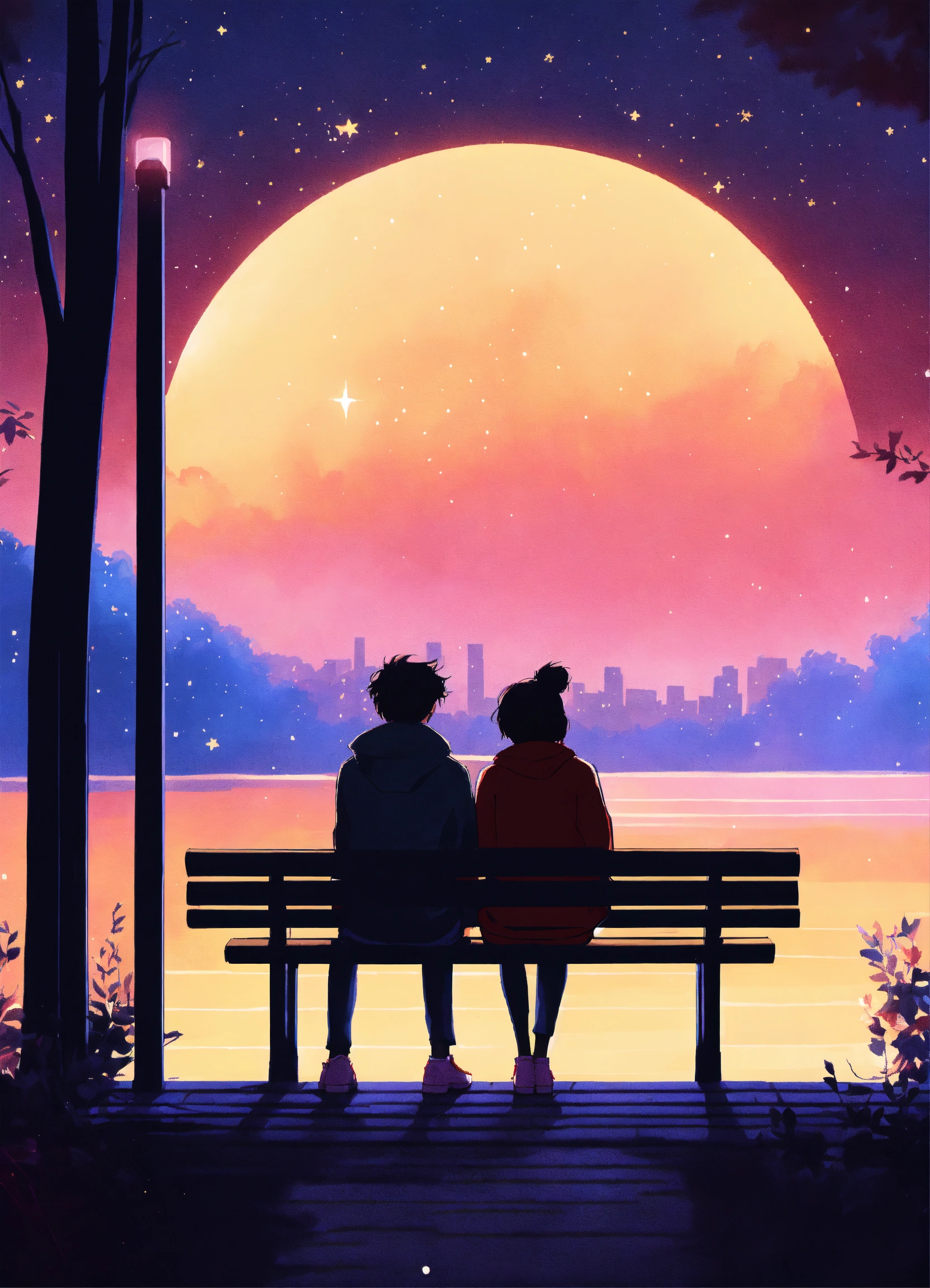 Lexica - Two friends sitting on a bench. sunshine and starlight cozy ...