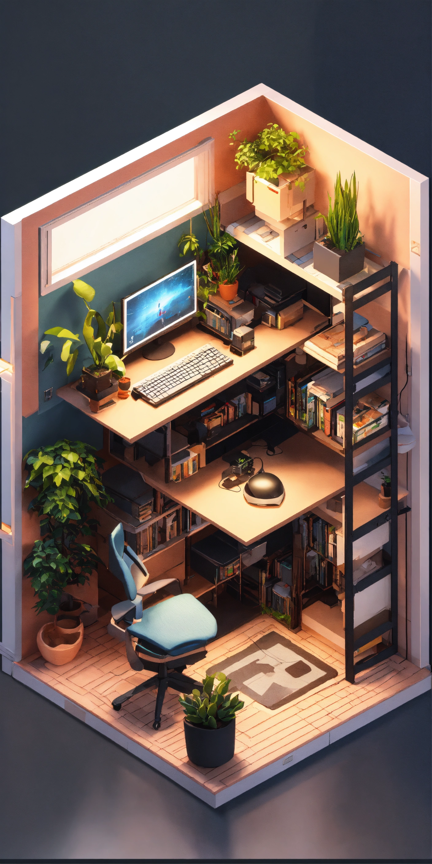 Lexica - Cube cutout of an isometric programmer bedroom with a gaming ...