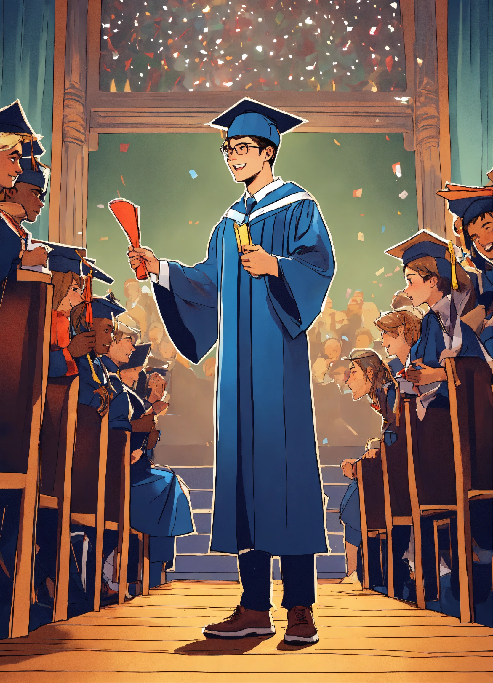 Lexica - Comic a young guy graduating from the University, on stage