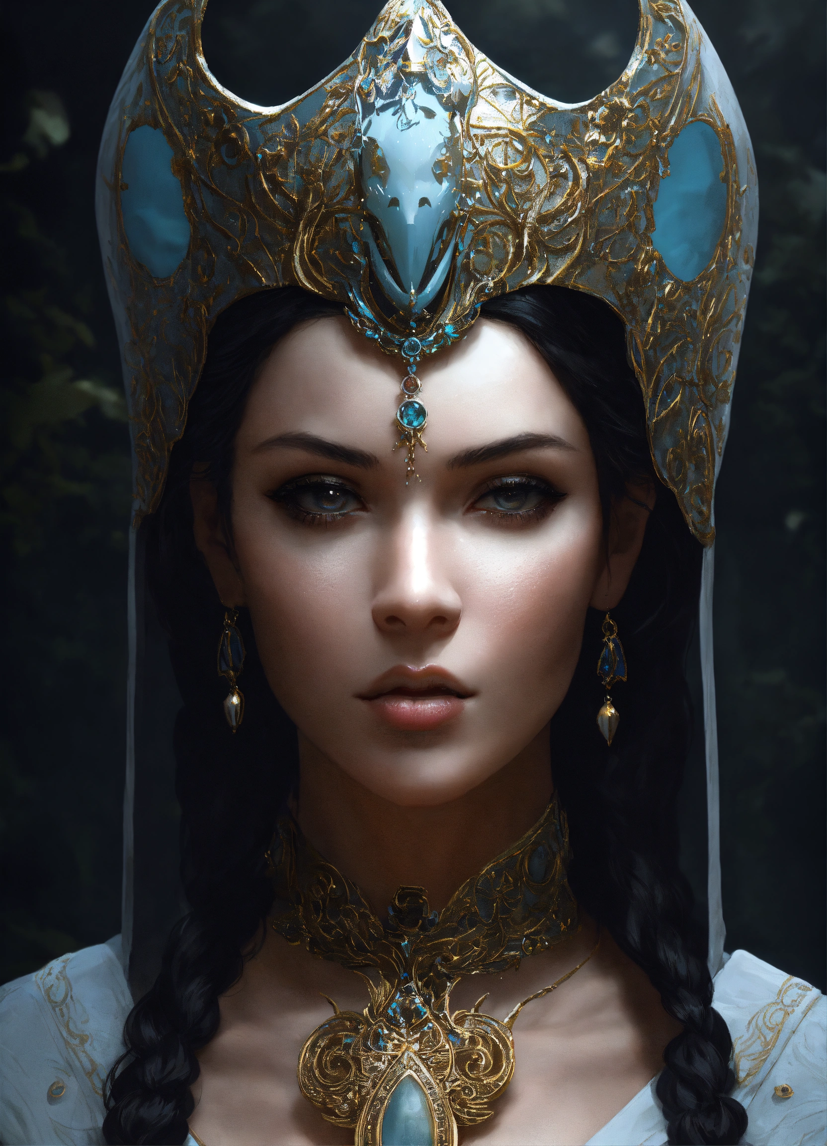 Lexica - Bright white porcelain mask. Dark priestess, black hair dark ...