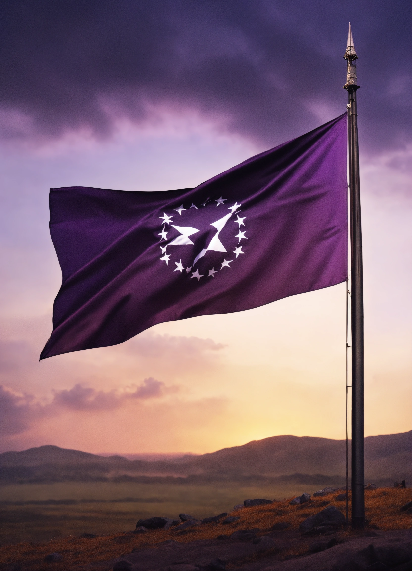 Lexica - A black flag with a purple eight pointed star, realistic ...