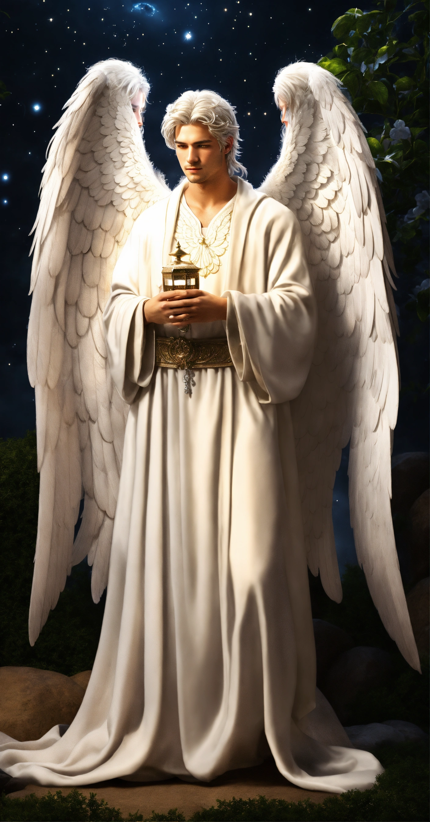 Lexica - 2 male guardian angels with detailed and luminous white angel wings. 1 male angel of 30 ...