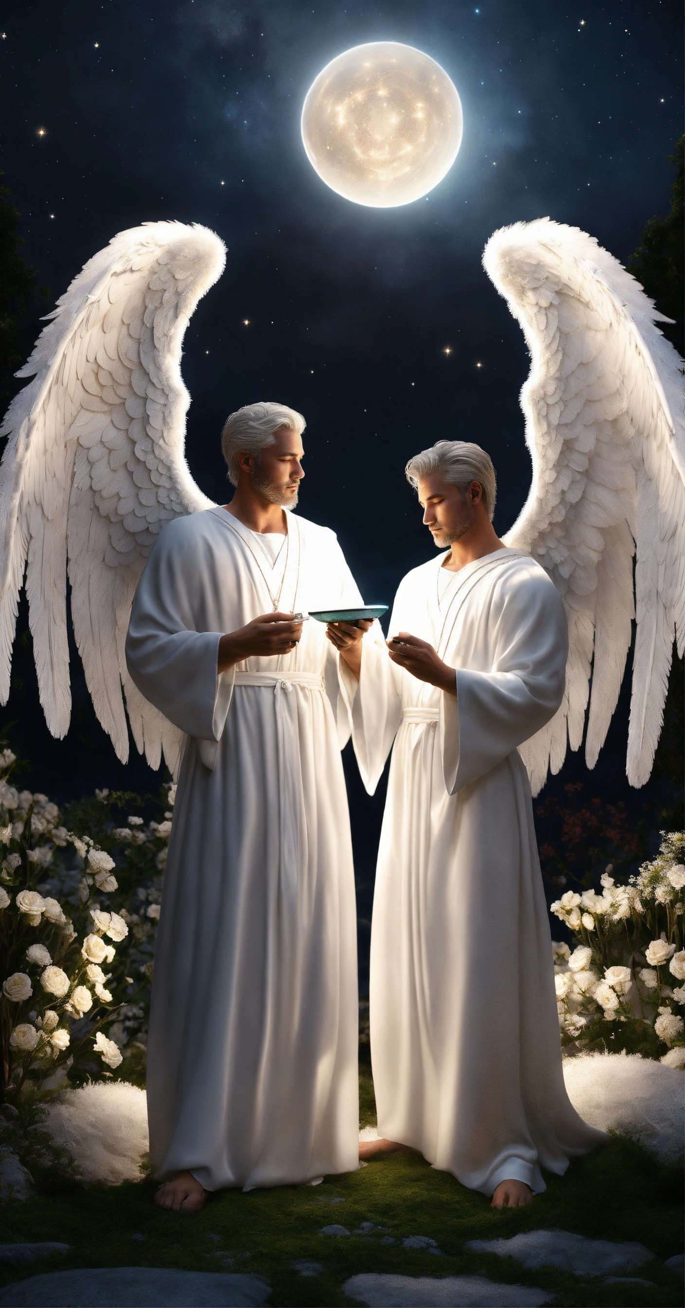 Lexica - 2 male guardian angels with detailed and luminous white angel wings. 1 male angel of 30 ...