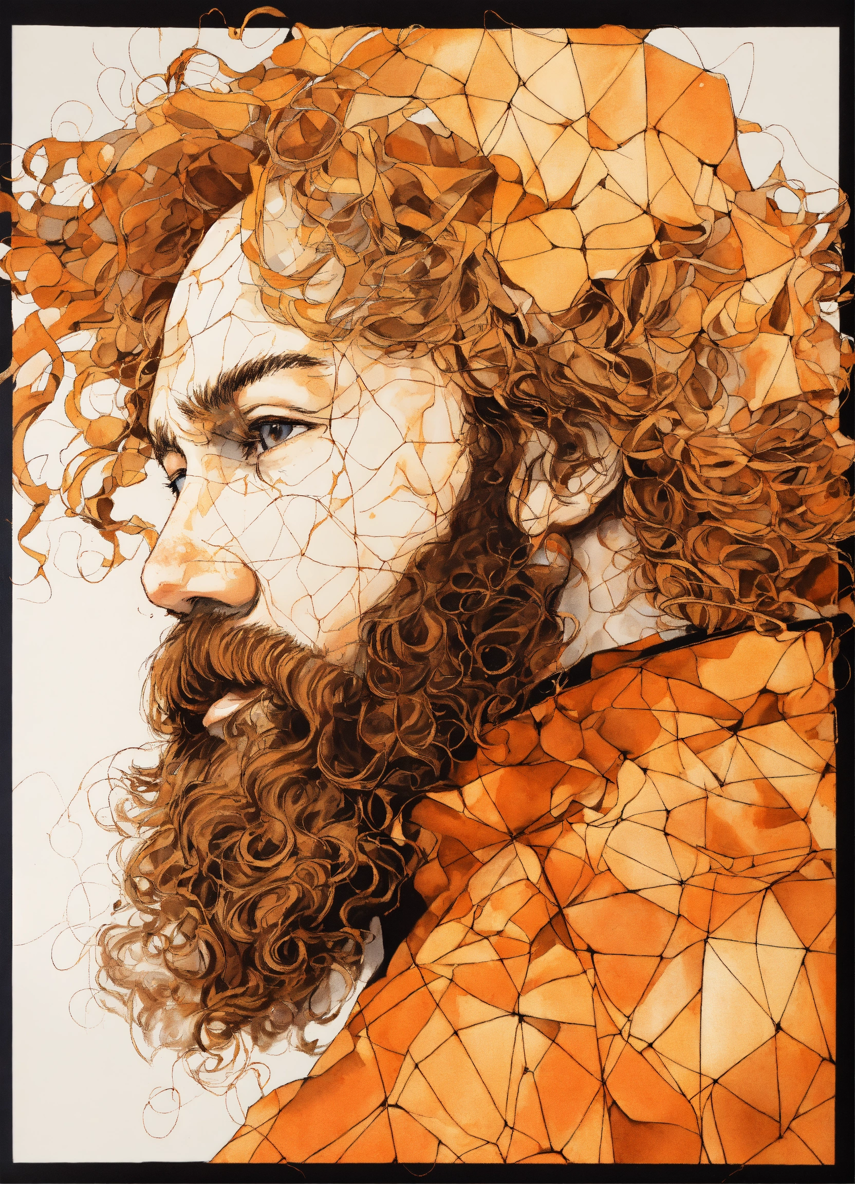Lexica - A portrait. a long-bearded man with curly orange hair swirling ...