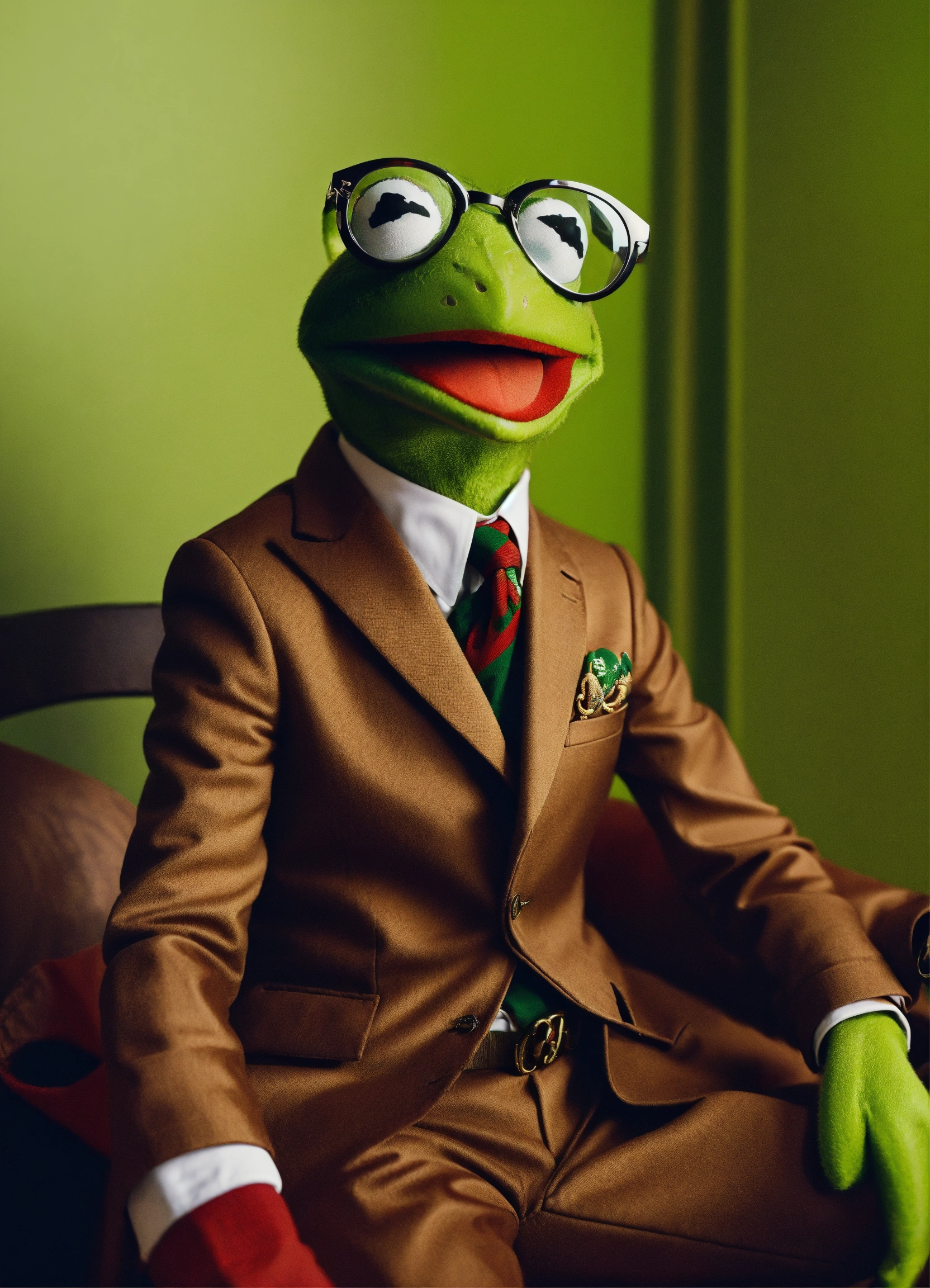 Lexica - Kermit the Frog wearing a brown gucci suit, gucci glasses ...