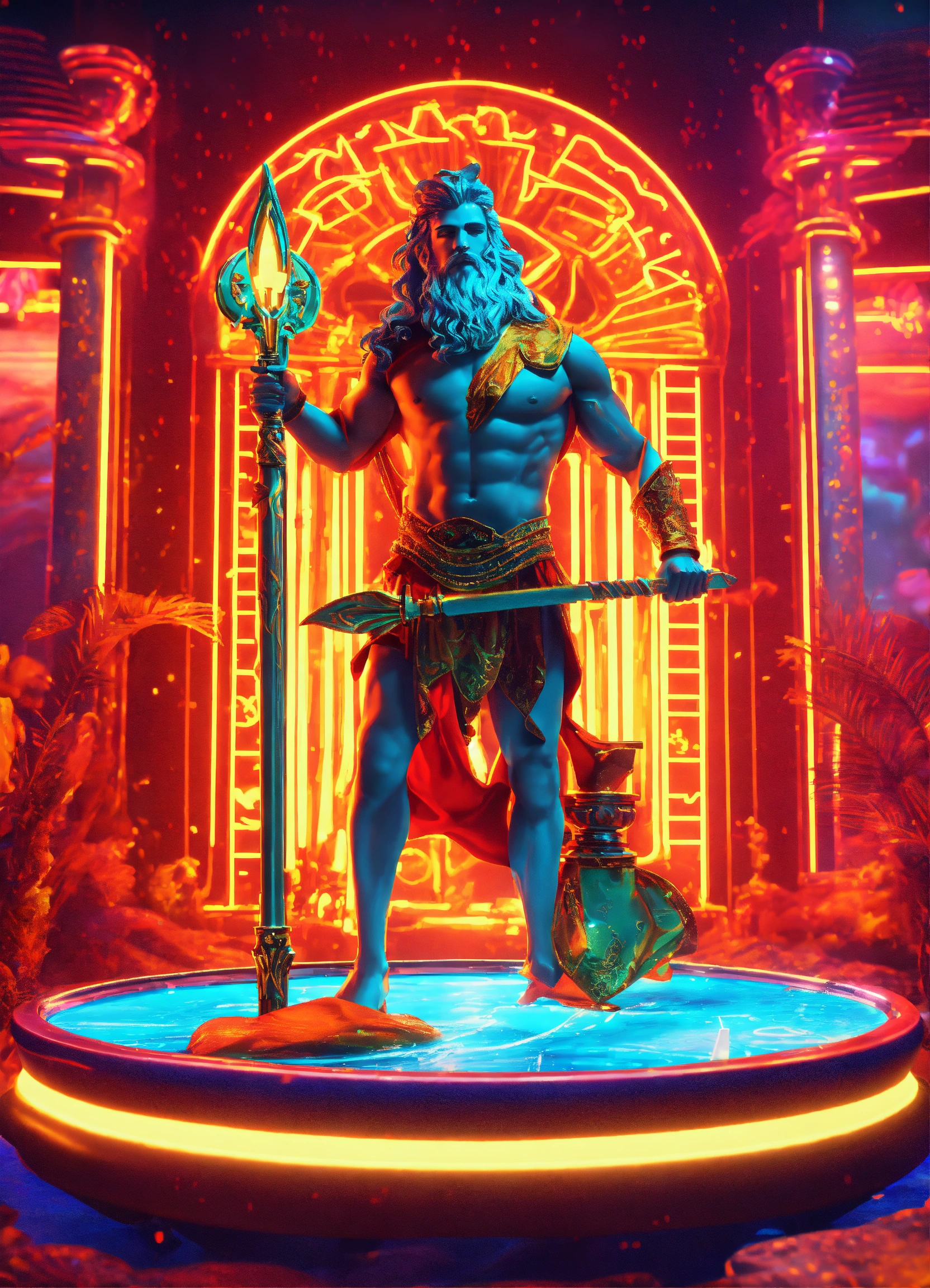 Lexica - 3D Poseidon with spear with casino slot machine in the ...