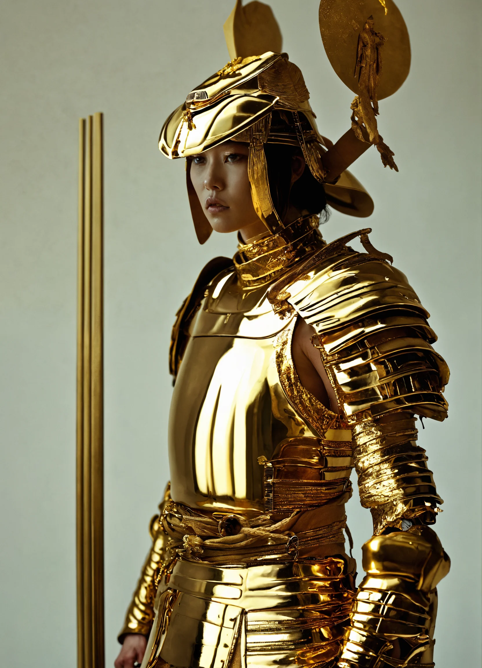 Lexica - Kim korte wears a golden samurai uniform in editorial ksc, in ...