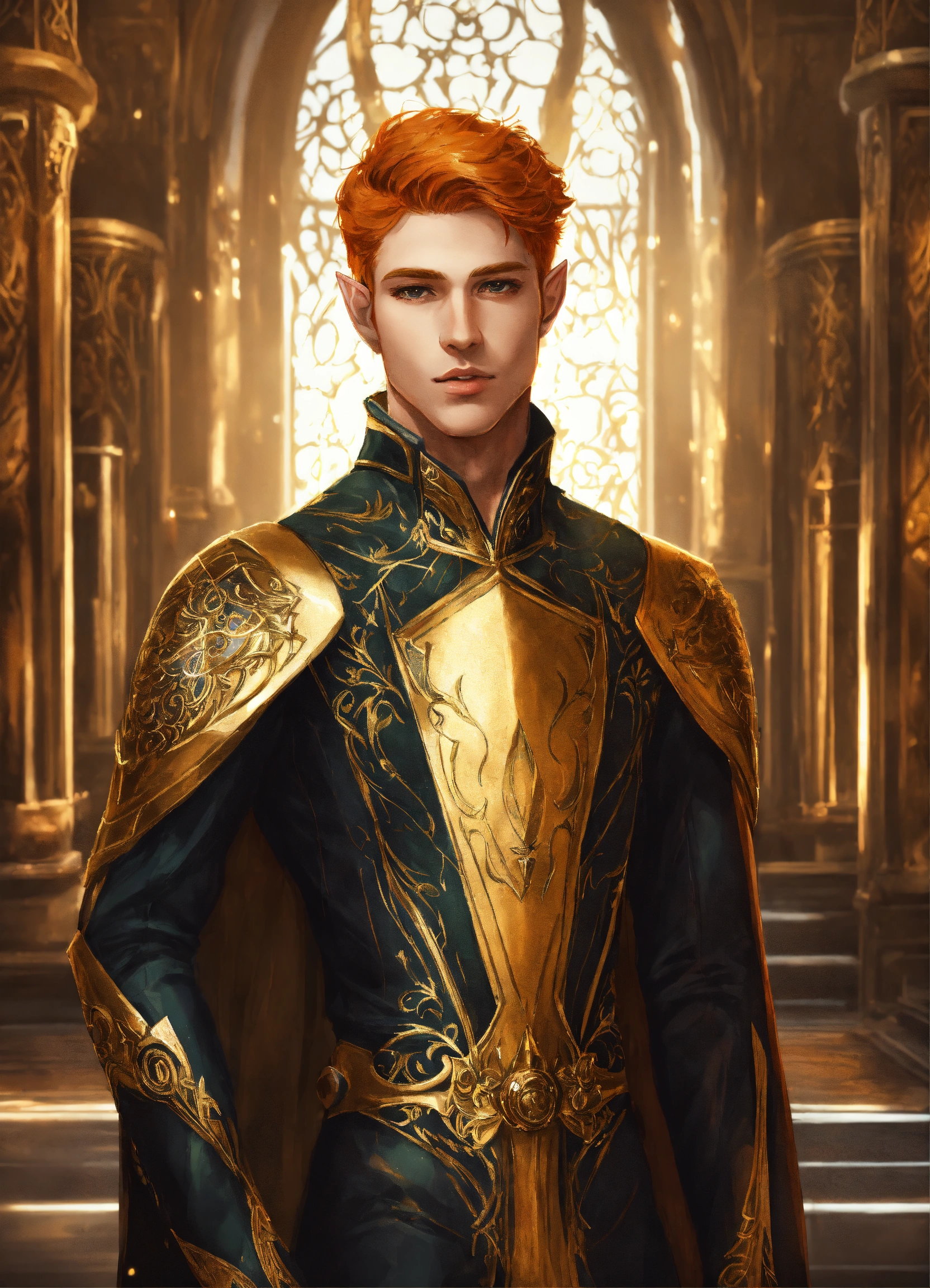 Lexica - Drawing of an elf, royalty, sci fi, cybernetic, black and gold ...