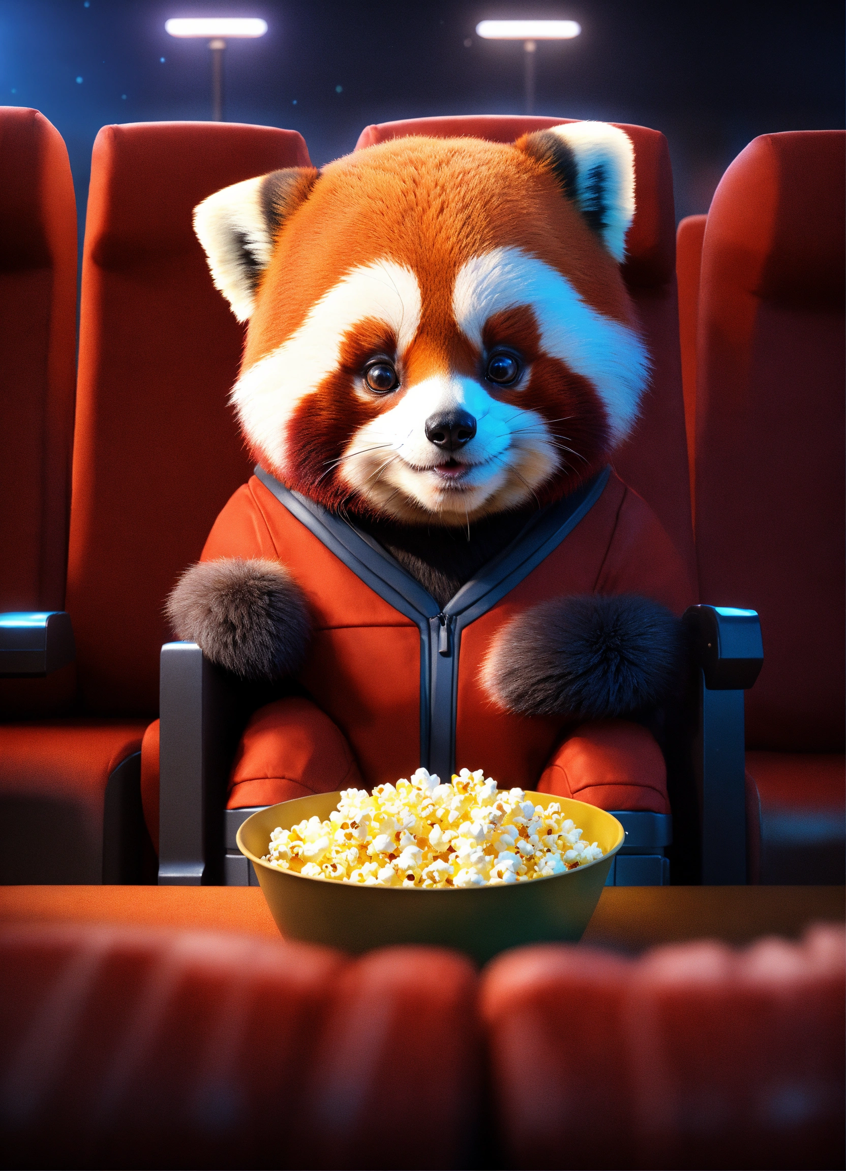 Lexica - Cute small humanoid red panda sitting in a movie theater ...