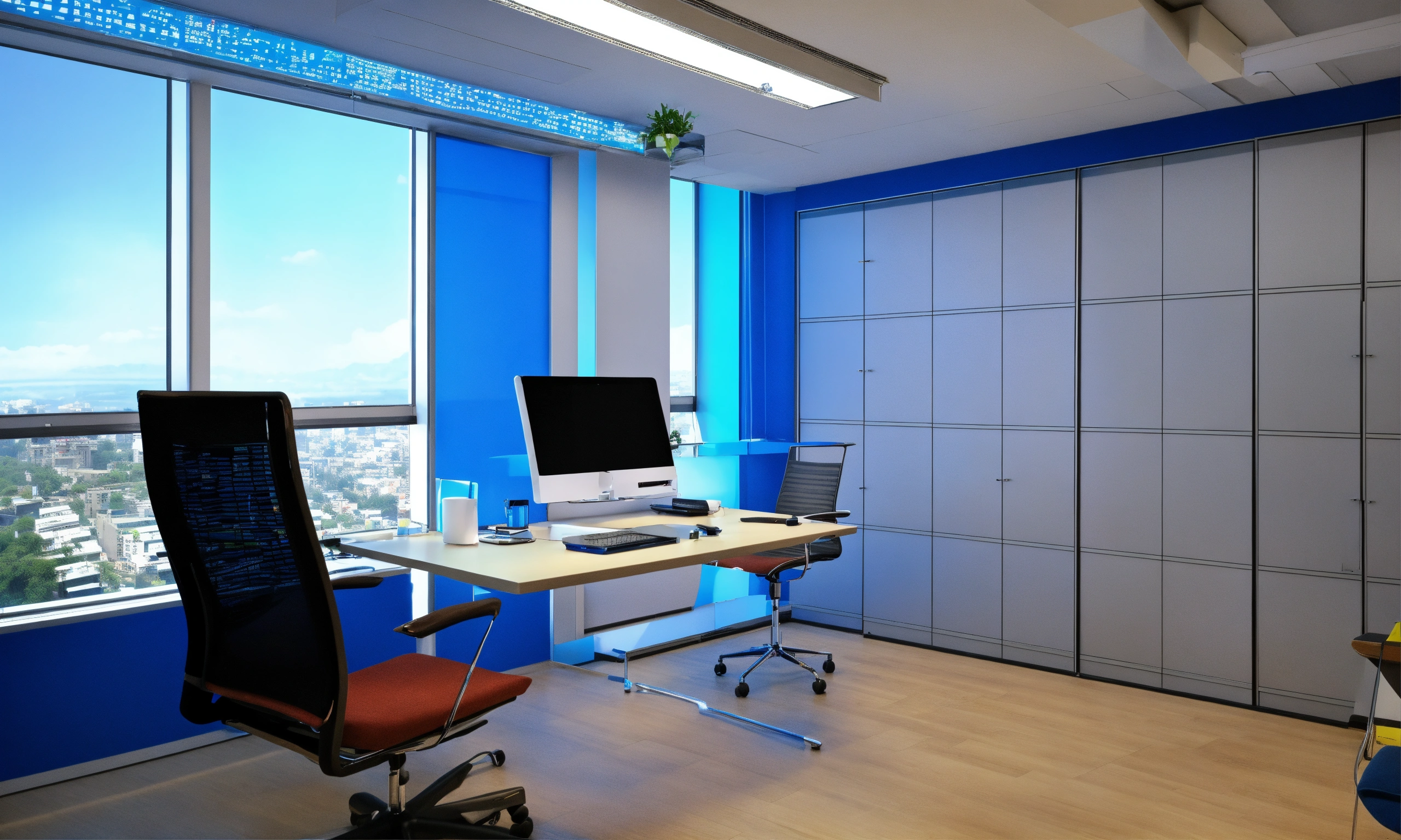 Lexica - Office room in high-tech style. There is a blue computer on ...