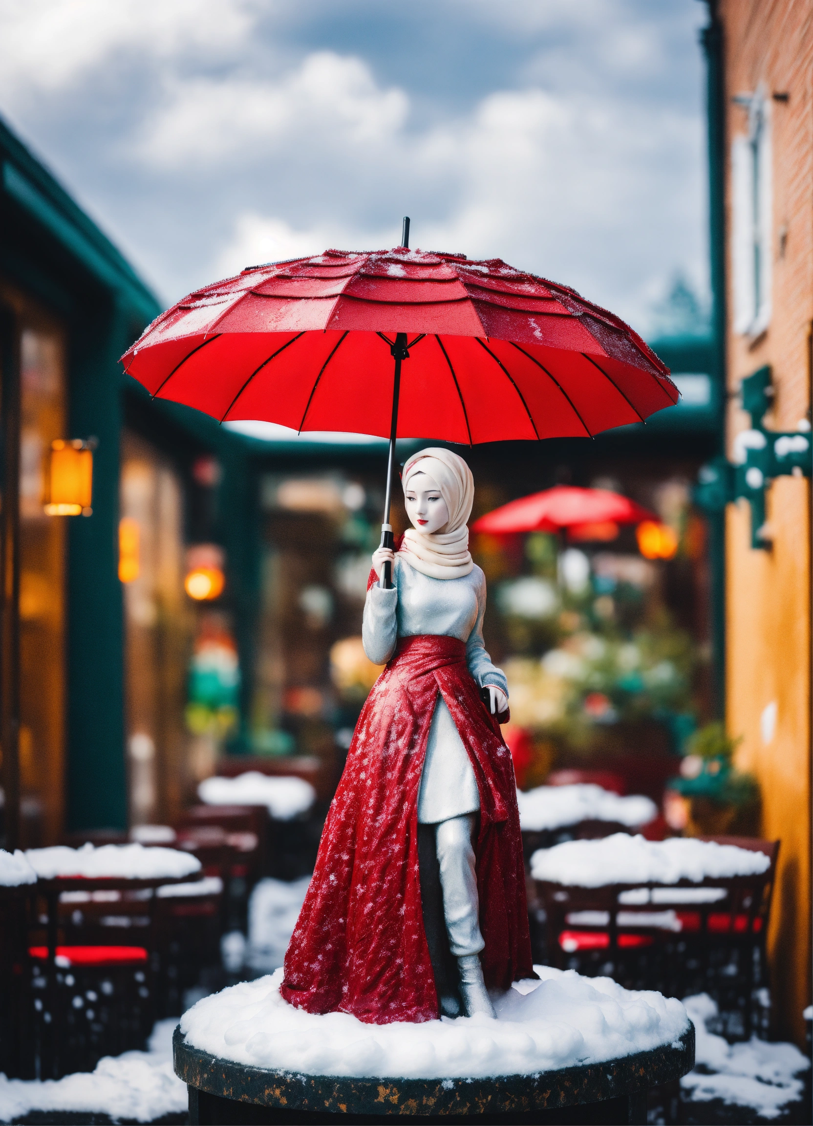 Lexica - Abstract hijab girl statue on a fluffy cloud holding a snowy ...
