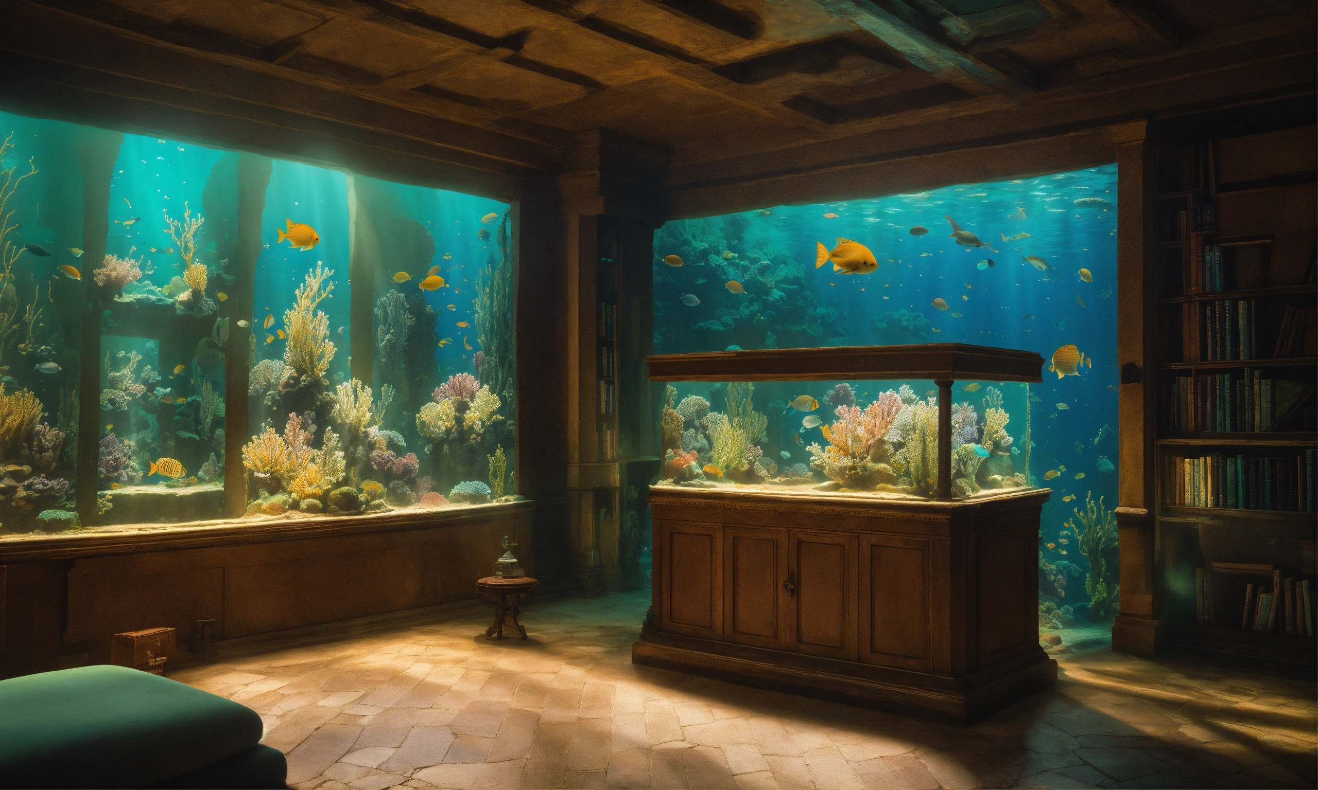 Lexica - Compose a digital fresco of an underwater library, where ...