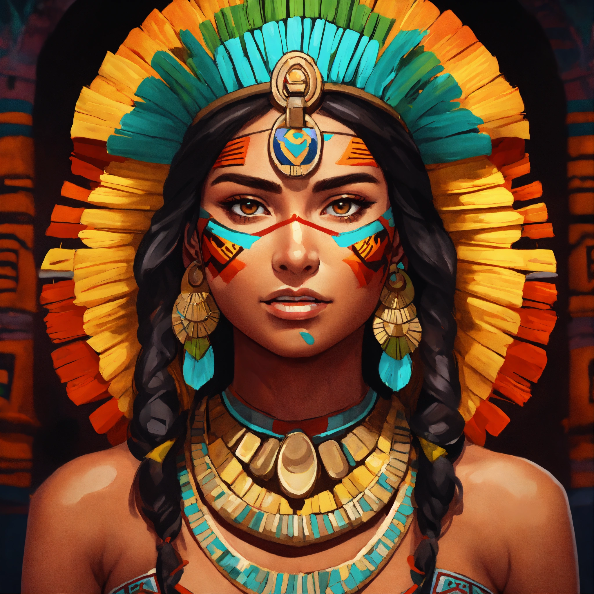 Lexica - Aztec woman, realistic cartoon oil paint, 2D illustration ...