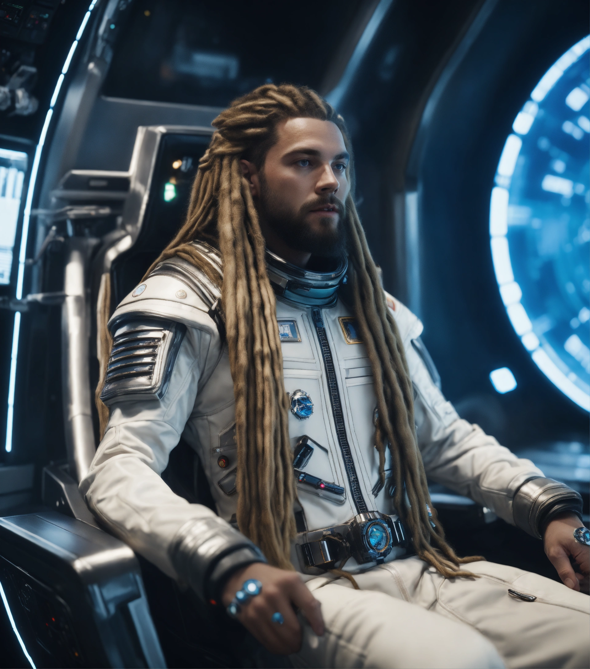 Lexica - Zoom out of a white male rockstar with long blonde dreadlocks ...