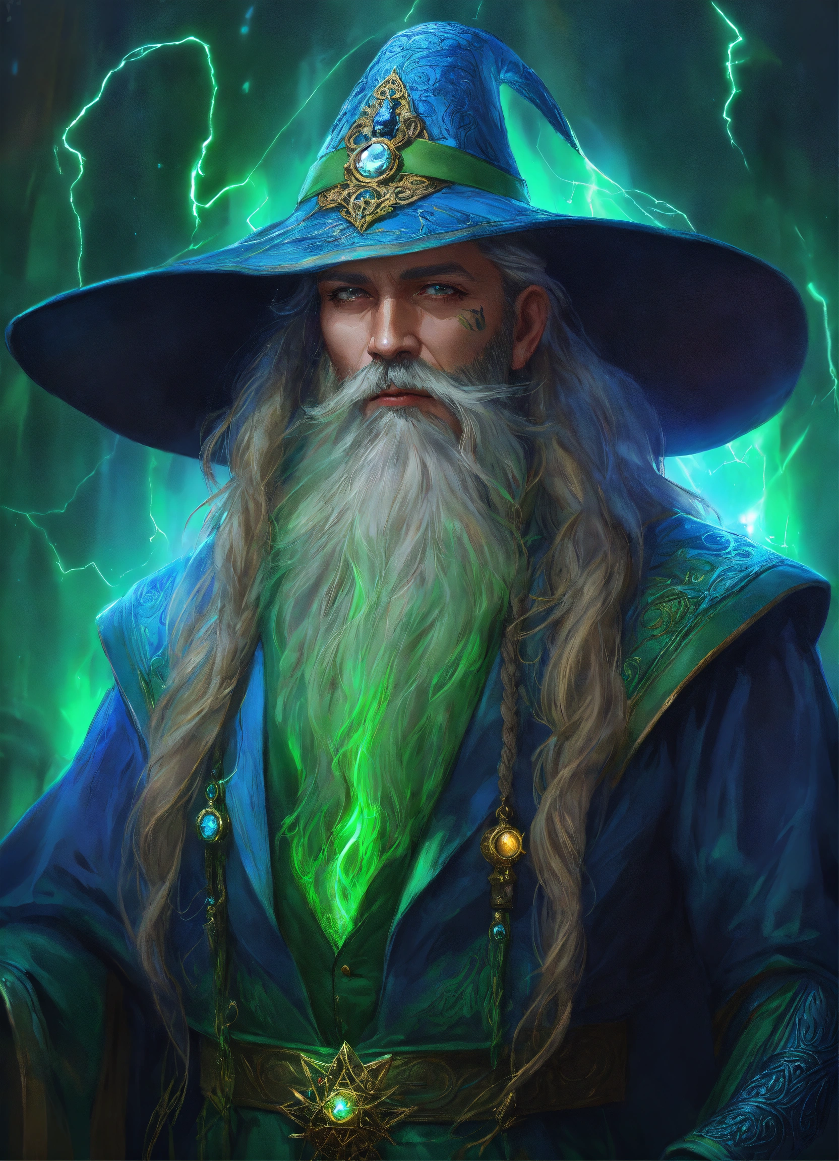 Lexica - Evil wizard, 60 years old, long green beard, thin body, long ...