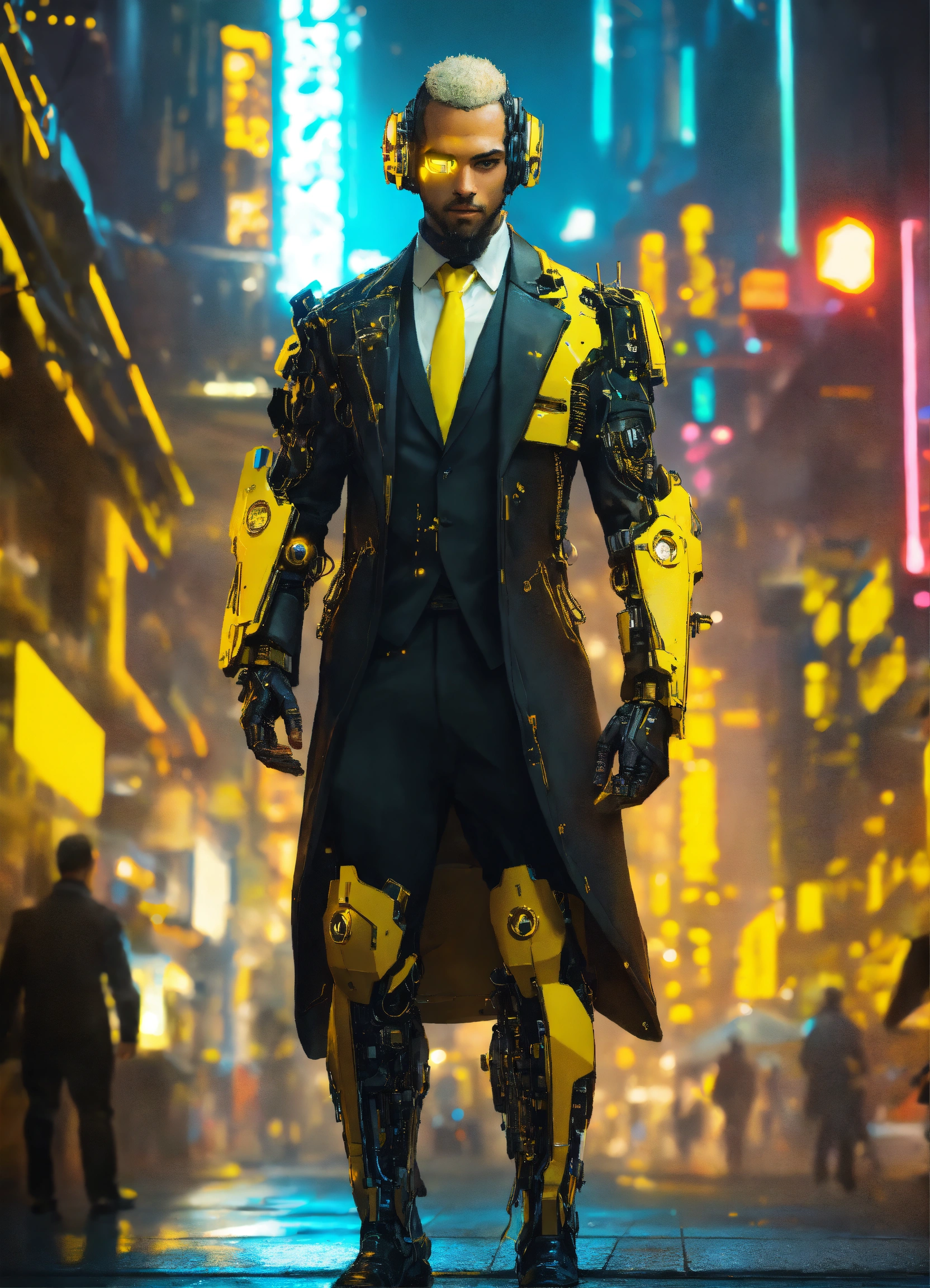 Lexica - Cyberpunk cyborg with yellow cybernetic parts. Mostly human ...