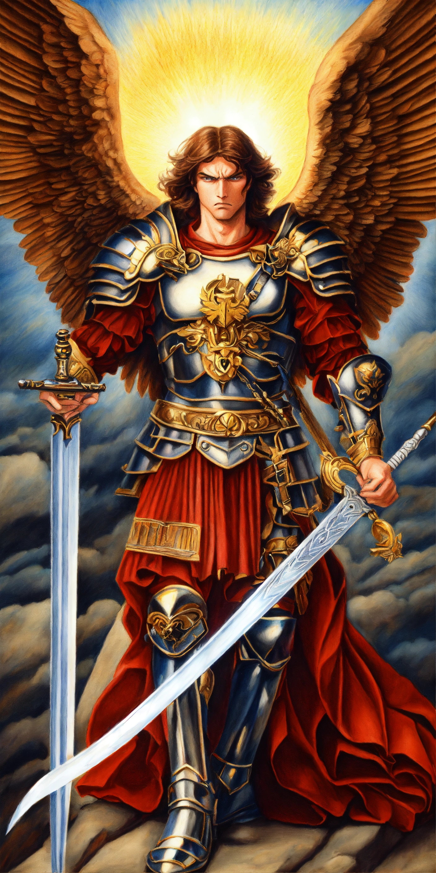 Lexica - Colored pencil drawing of archangel michael angry, with a ...