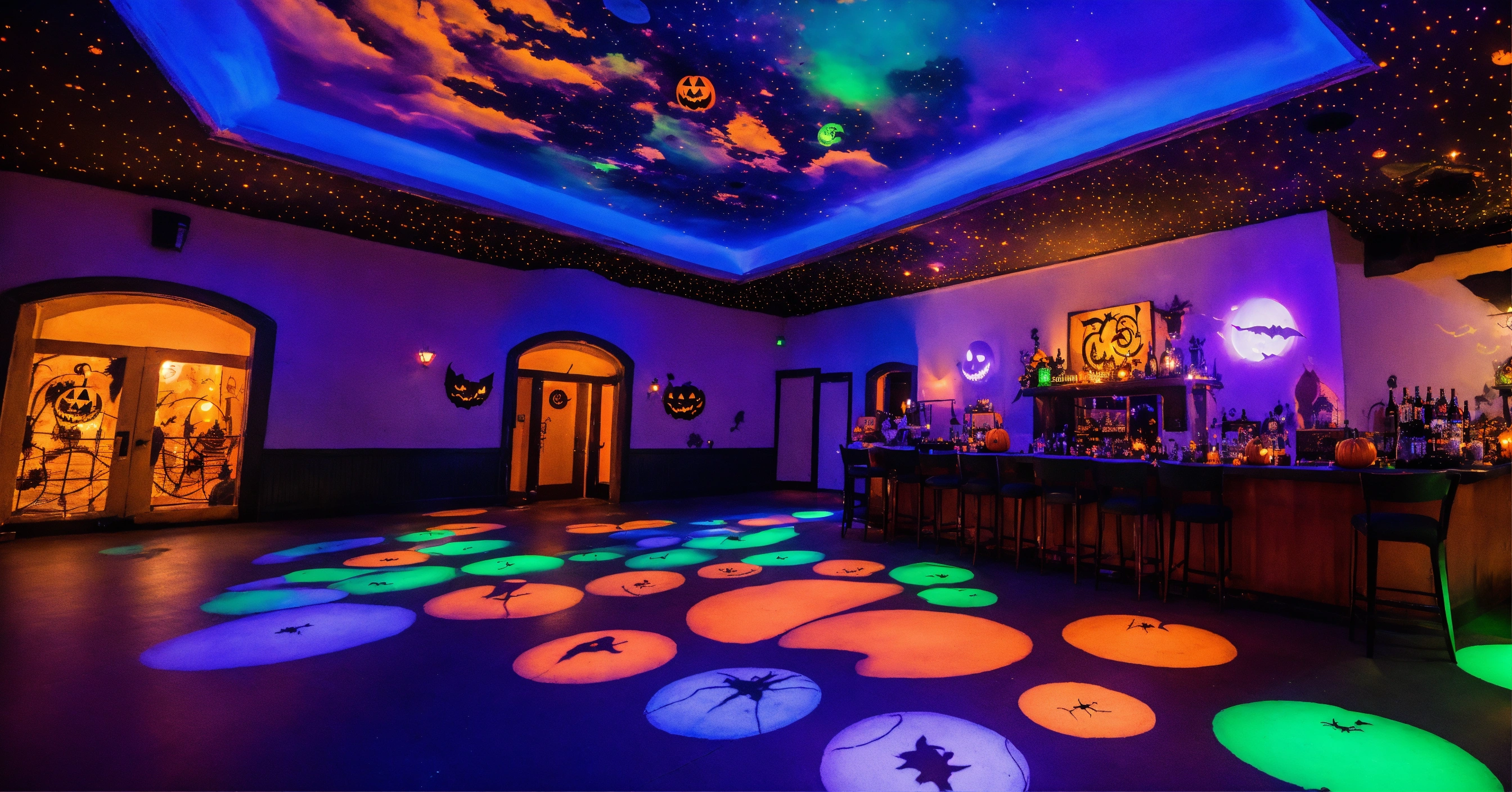 Lexica - Halloween party, night time sky ceiling, fun, nightmare before ...
