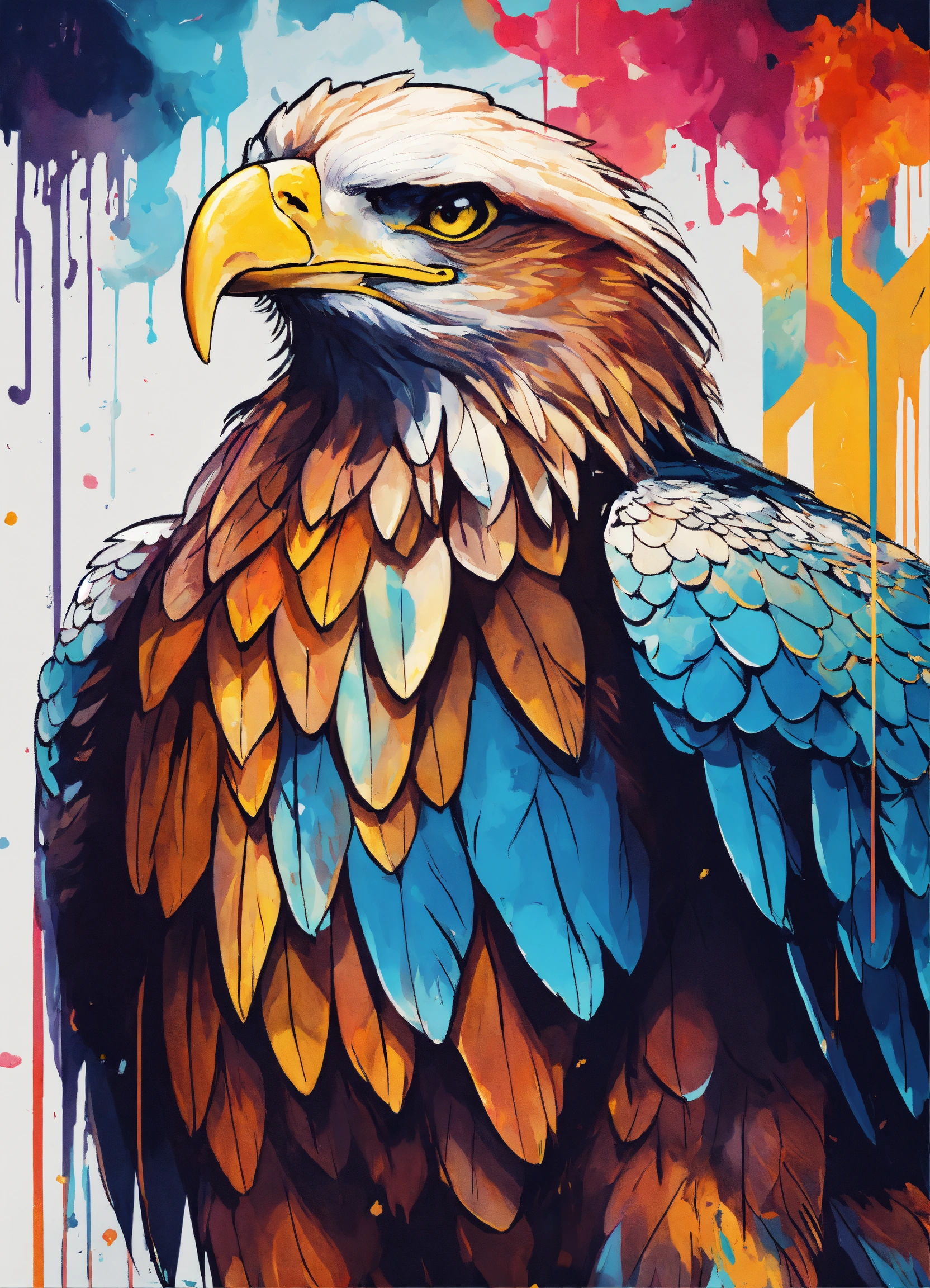 Lexica - An illustration painting with bright colors of an eagle ...