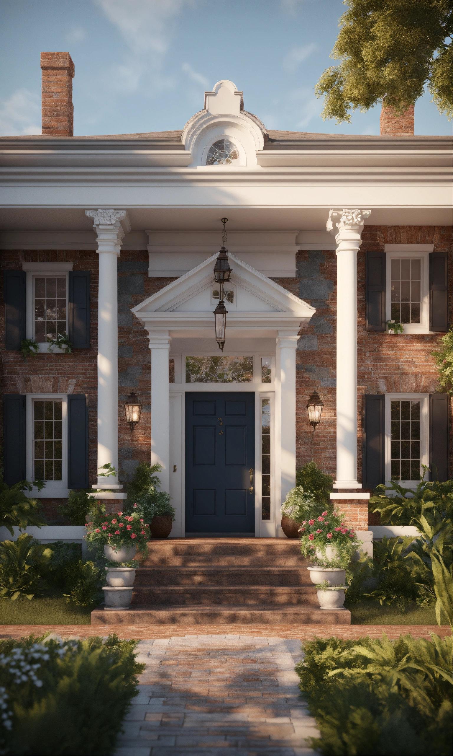 Lexica - Center entry colonial revival, unreal engine render, 8k