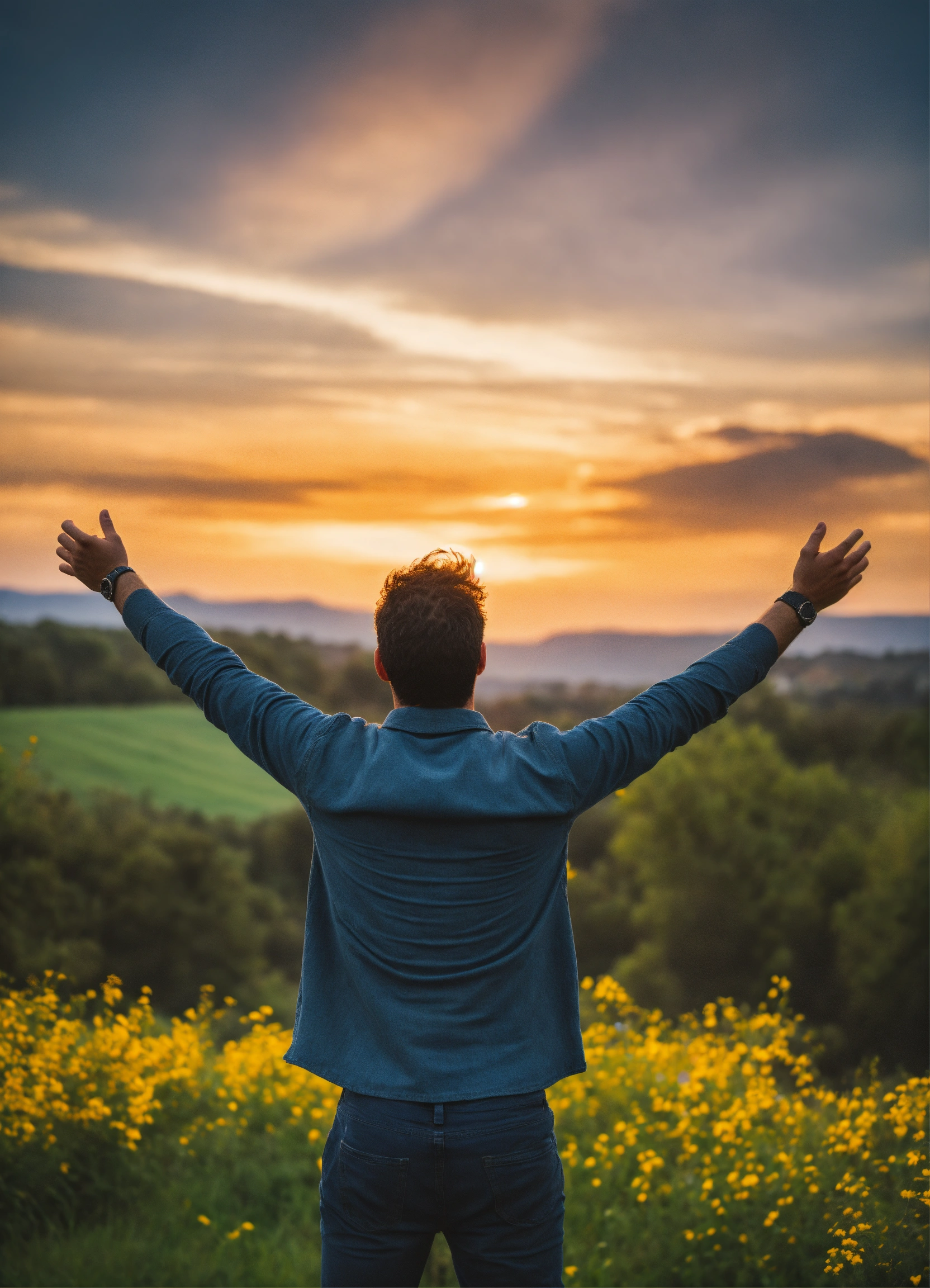 Lexica - Back of happy free man with his arms open in nature