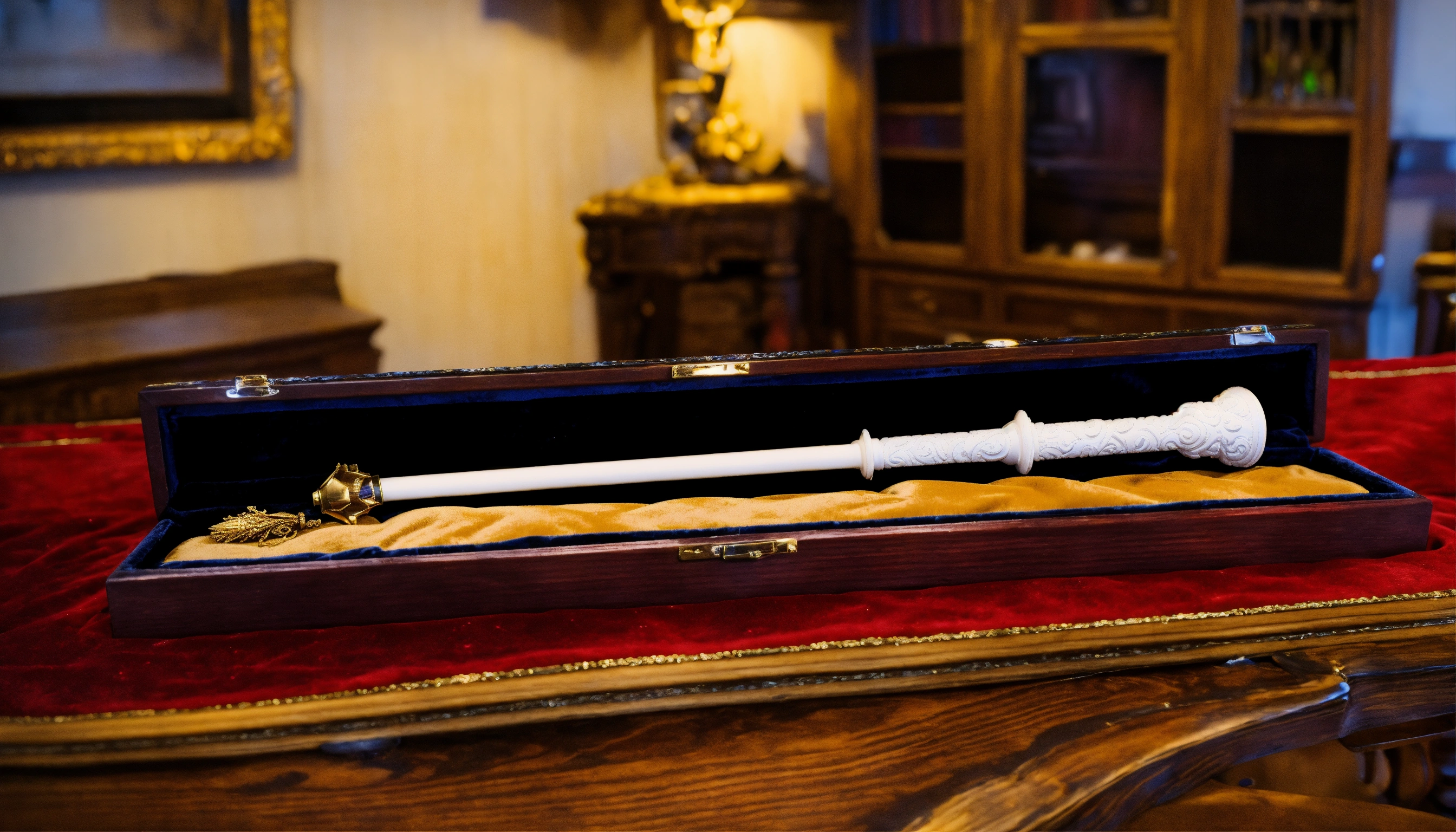 Lexica - A wooden white magic wand in a velvet case. darkest dungeon style
