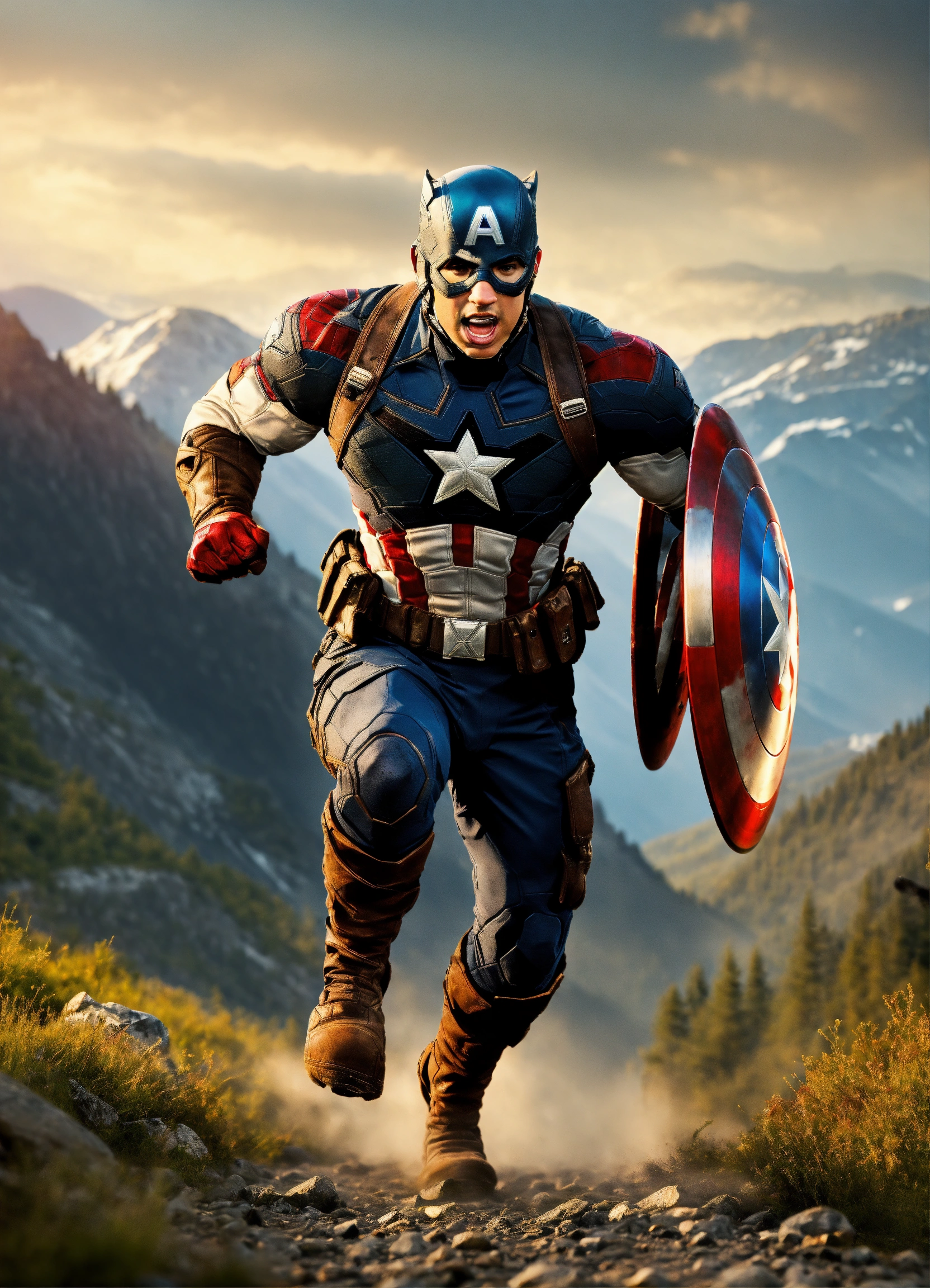 Lexica - Humoristic Captain America body mixed with wild boar head ...