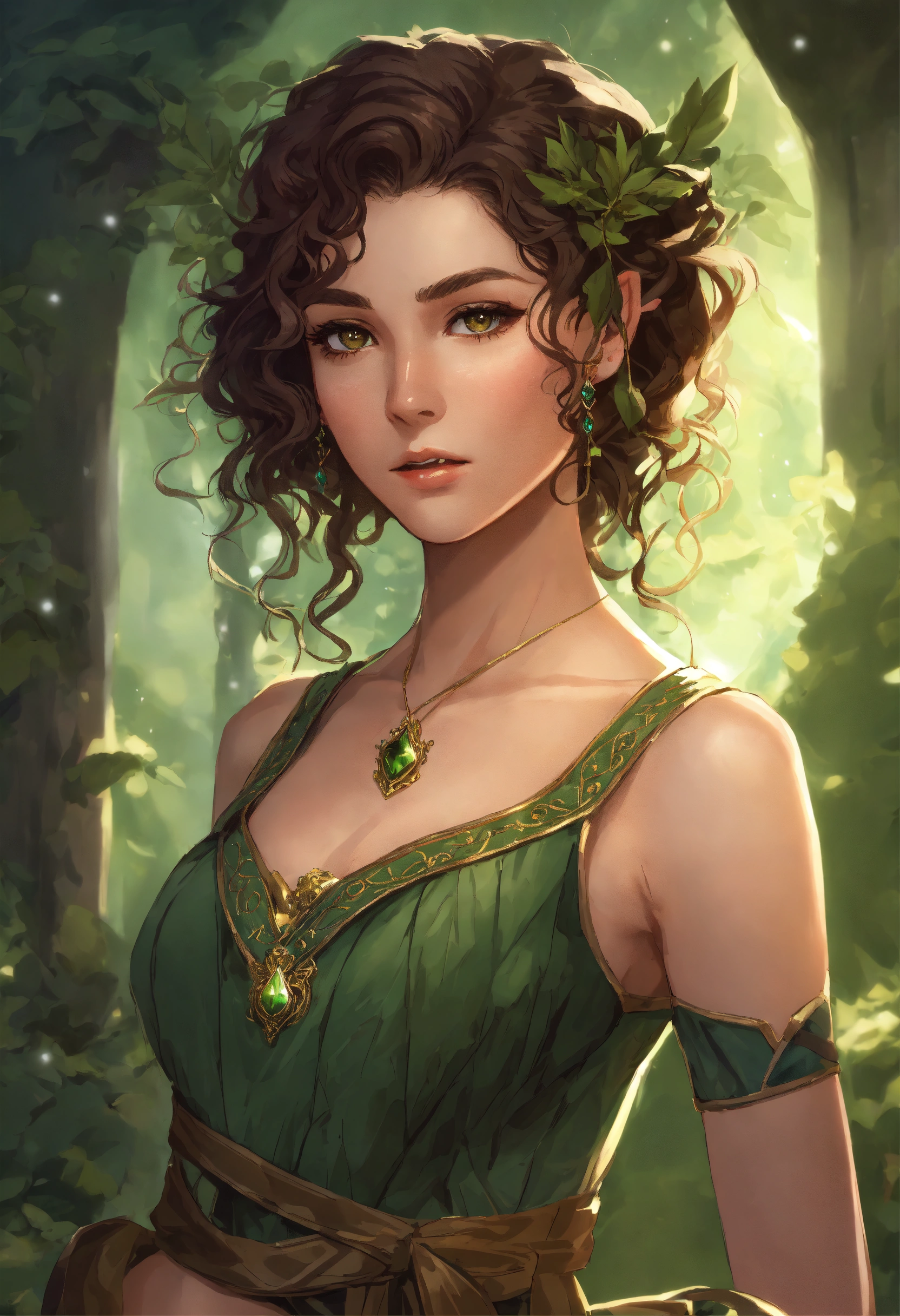 Lexica - Character art of a 24-year-old female wood elf, curly hair ...