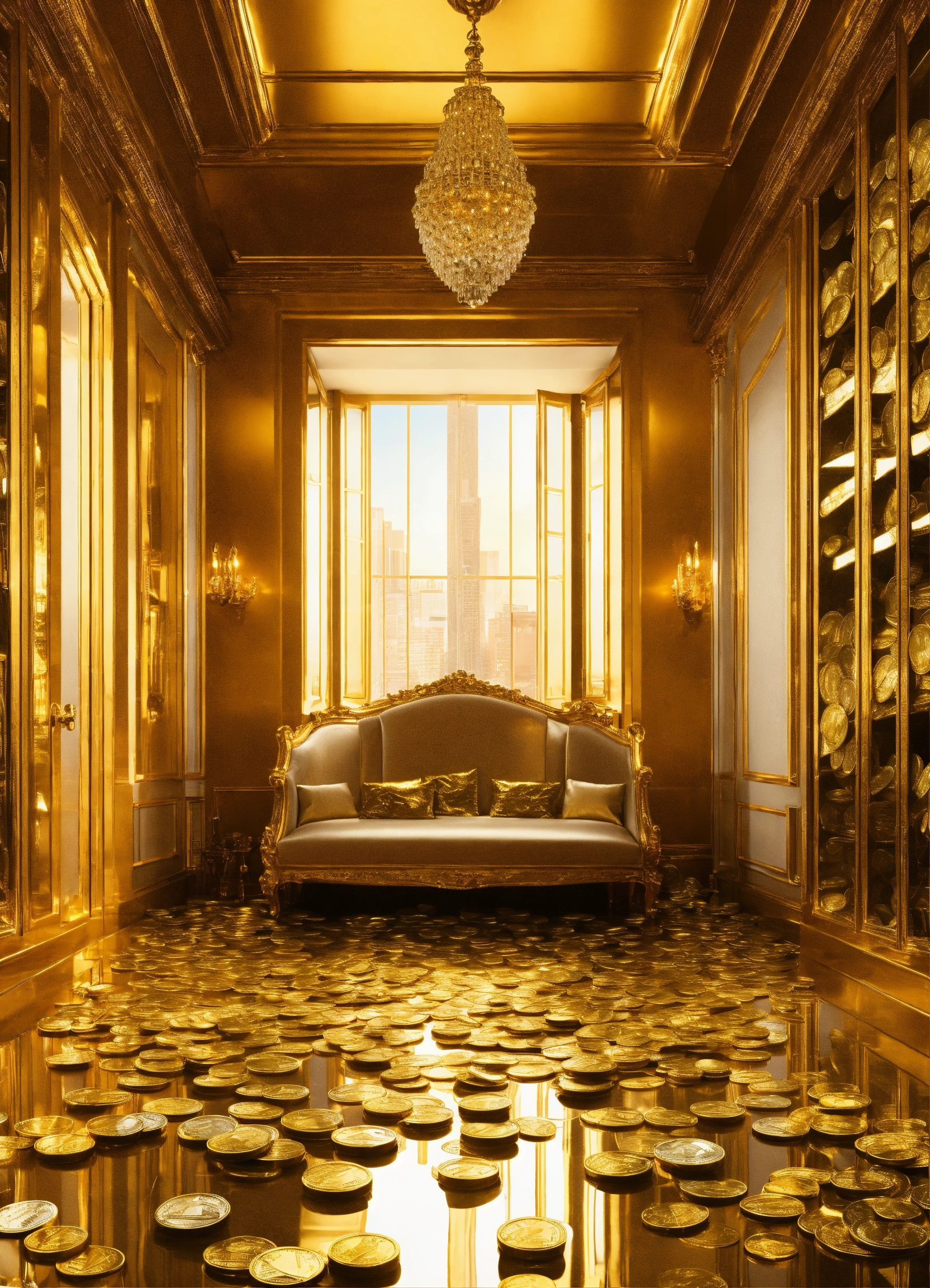 Lexica - A room filled up with money, gold and diamond