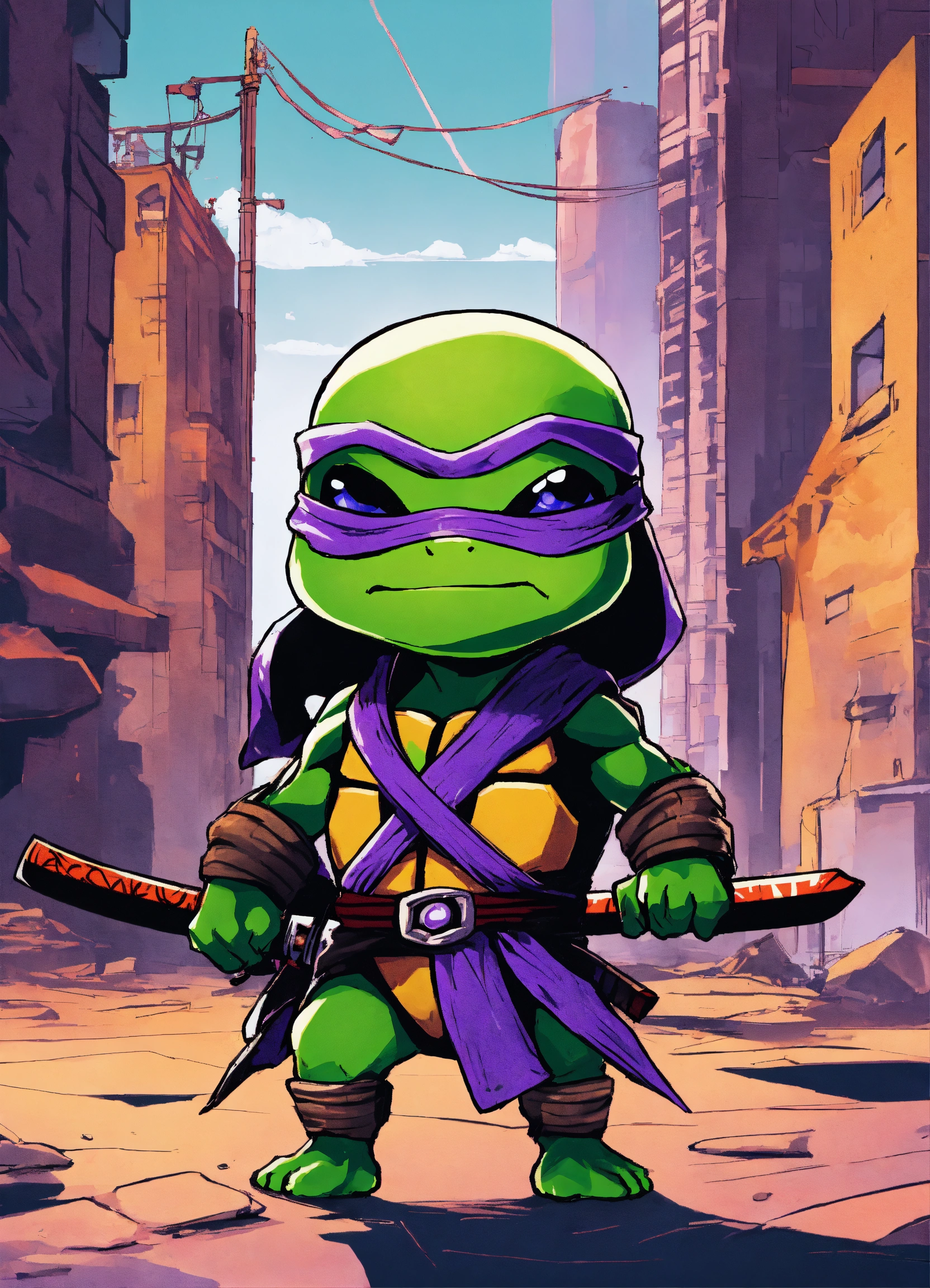 Lexica - A chibi ninja turtle with a purple eye band and katana in a ...