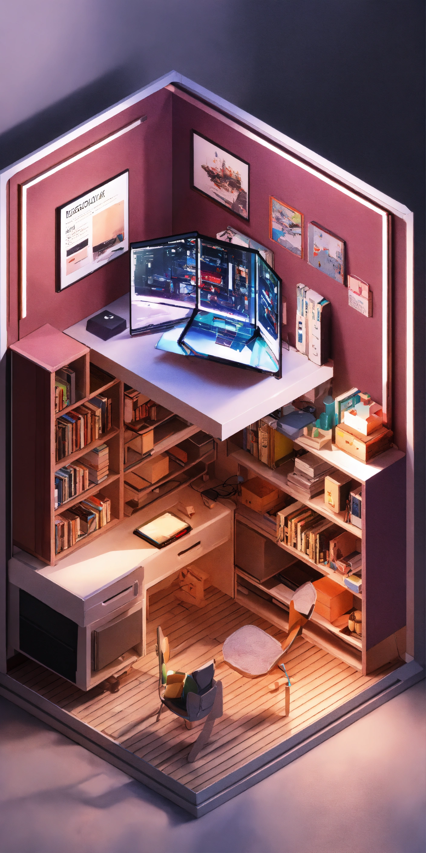 Lexica - Cube cutout of an isometric programmer bedroom with a PC ...