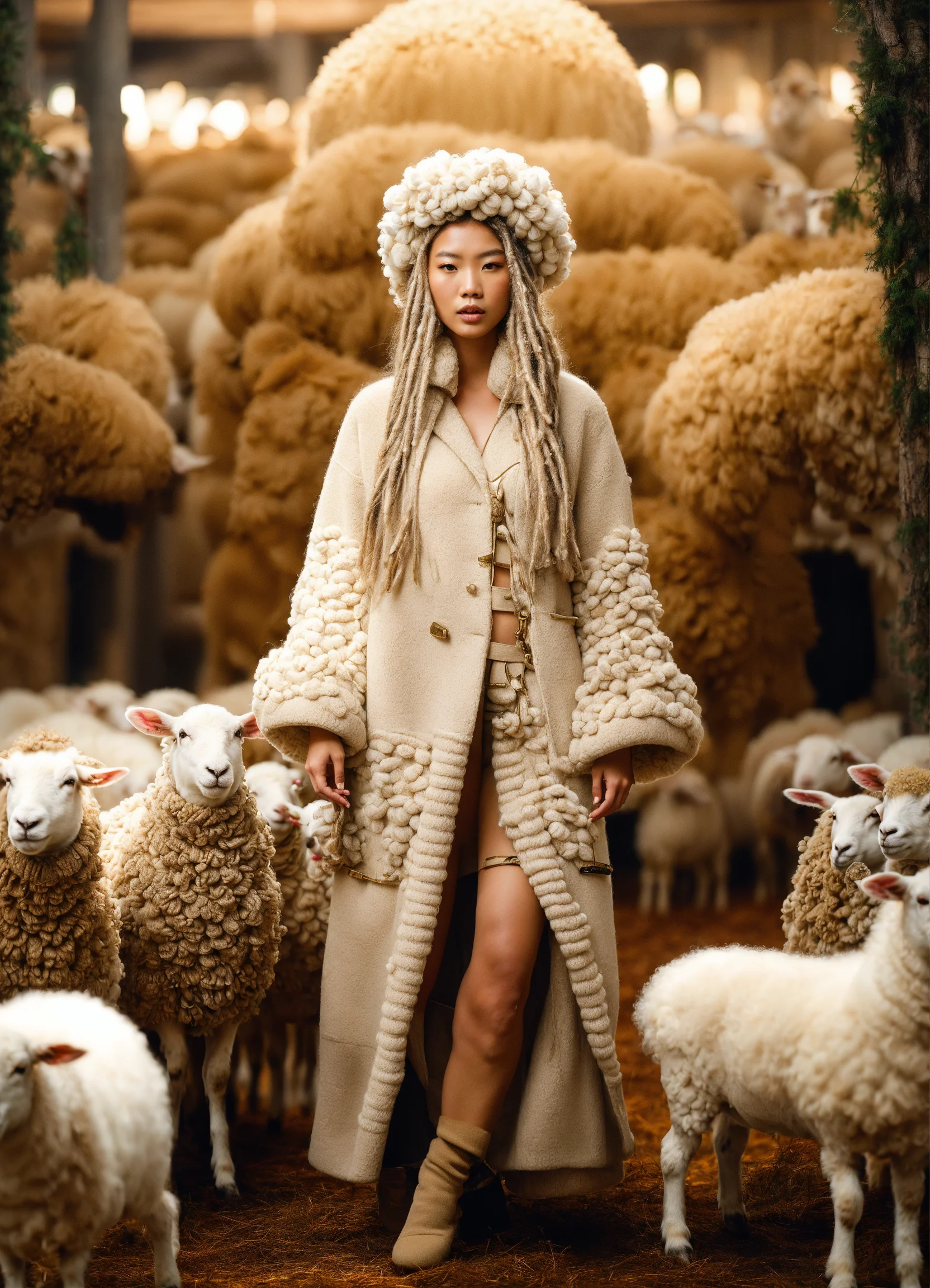 Lexica - Albino-Asian model, thick, wild, giant albino-beige wool ...