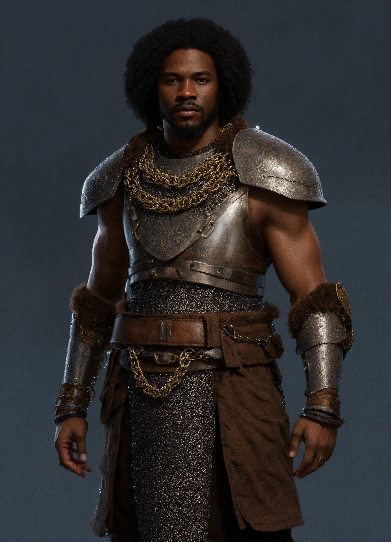 Lexica - An afro american with chain mail armour, concept art