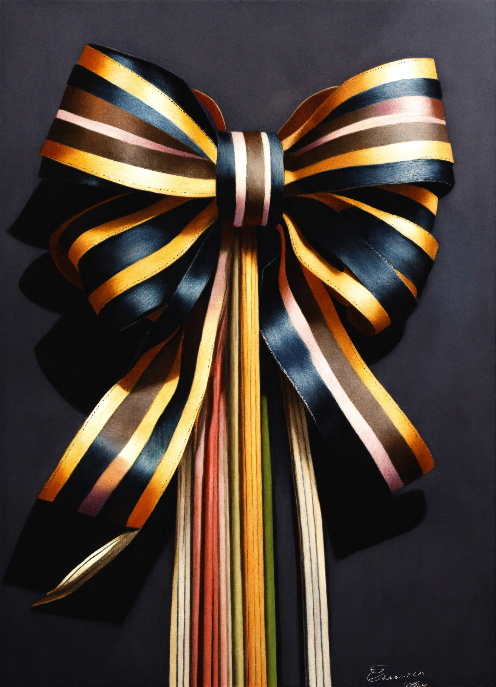 Lexica - A delicate colored pencil drawing of a thin black ribbon bow ...