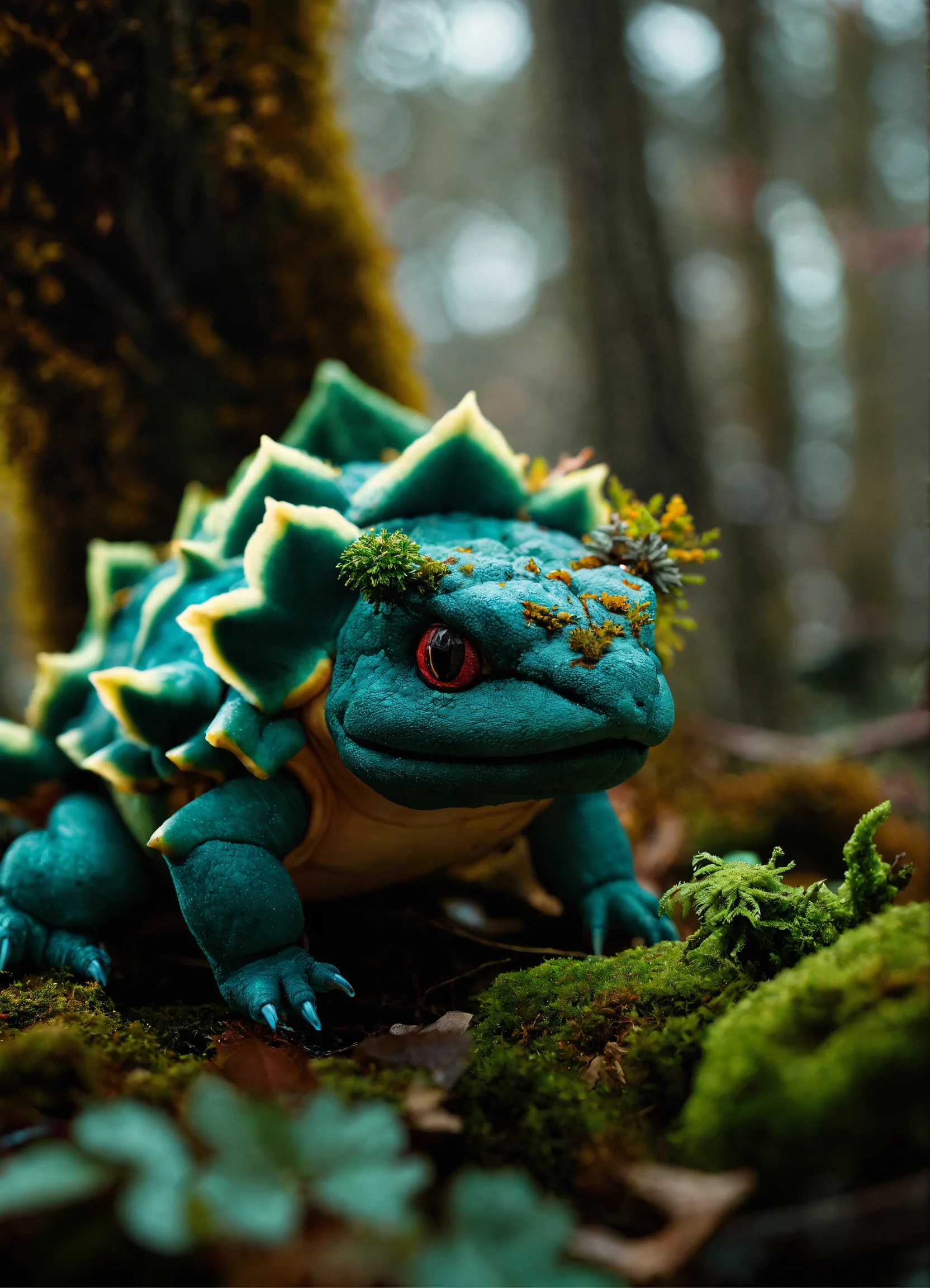 Lexica - A realistic venusaur animal among the trees, forest lake, moss ...