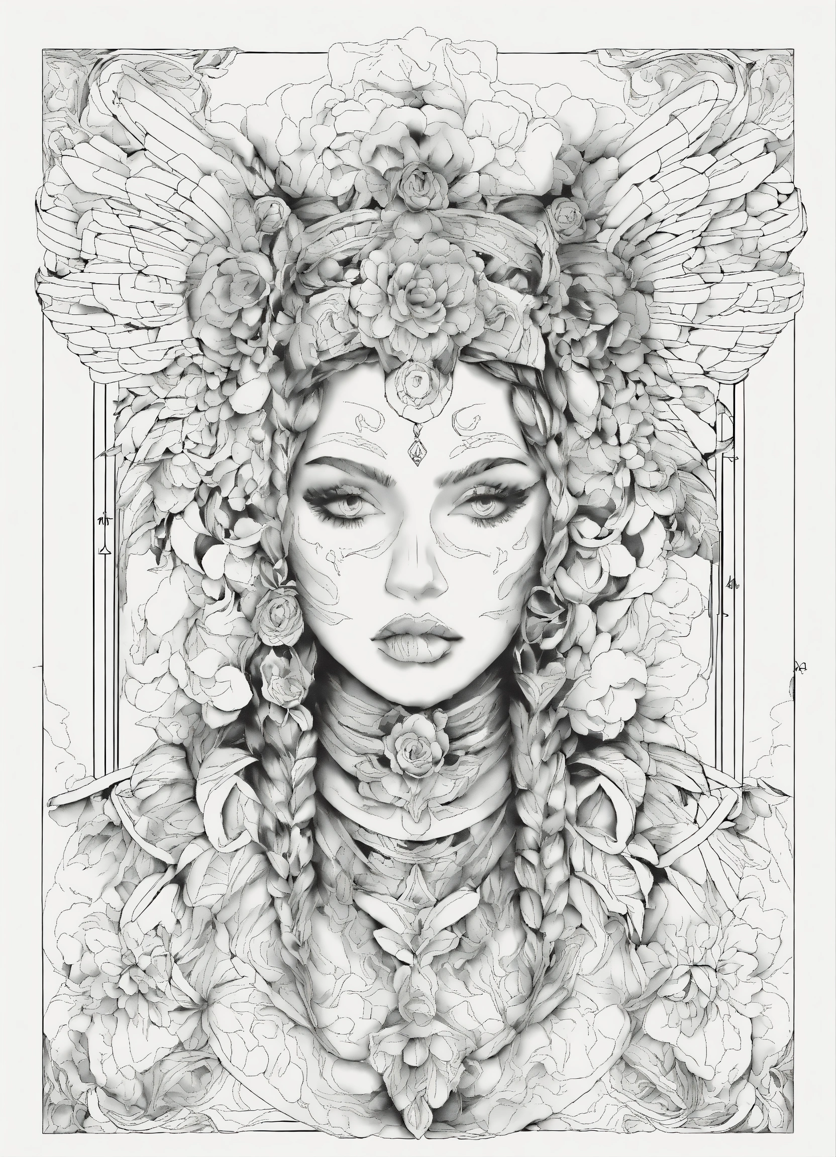 Lexica - B/w outline for tattoo art design page, full white, white ...
