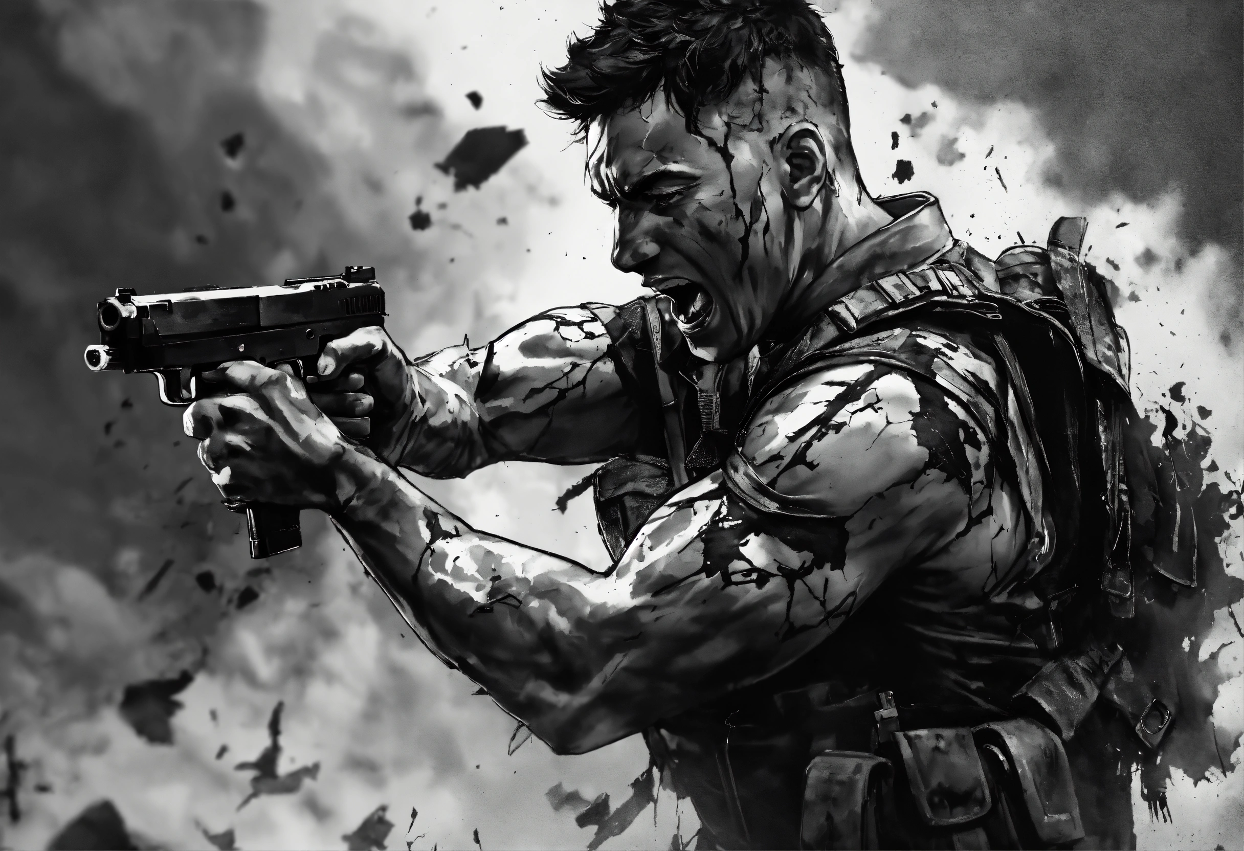 Lexica - Black and white illustration of male soldier getting dressed ...