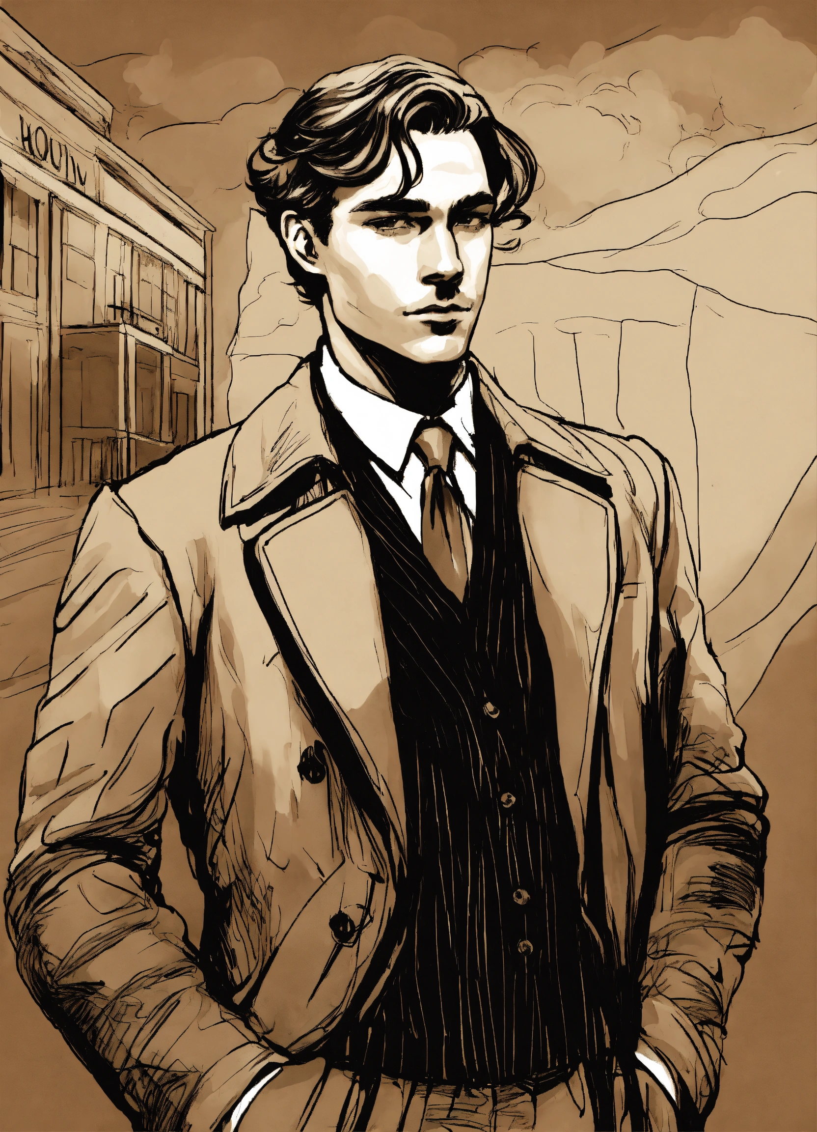 Lexica - Gatsby era 1920s long haired male detective black and white ...