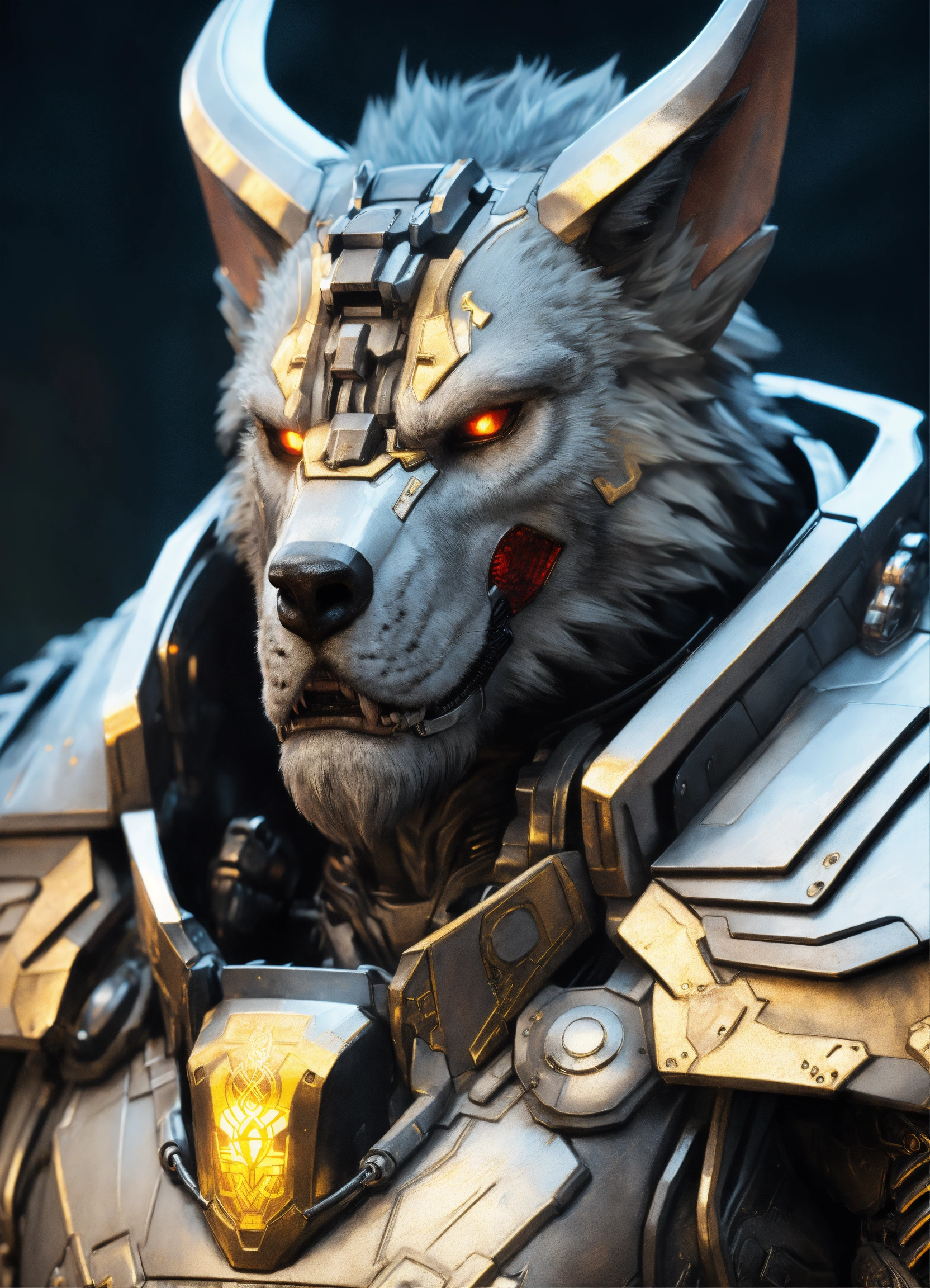 Lexica - Portrait painting of a cybernetic grey werewolf with power ...