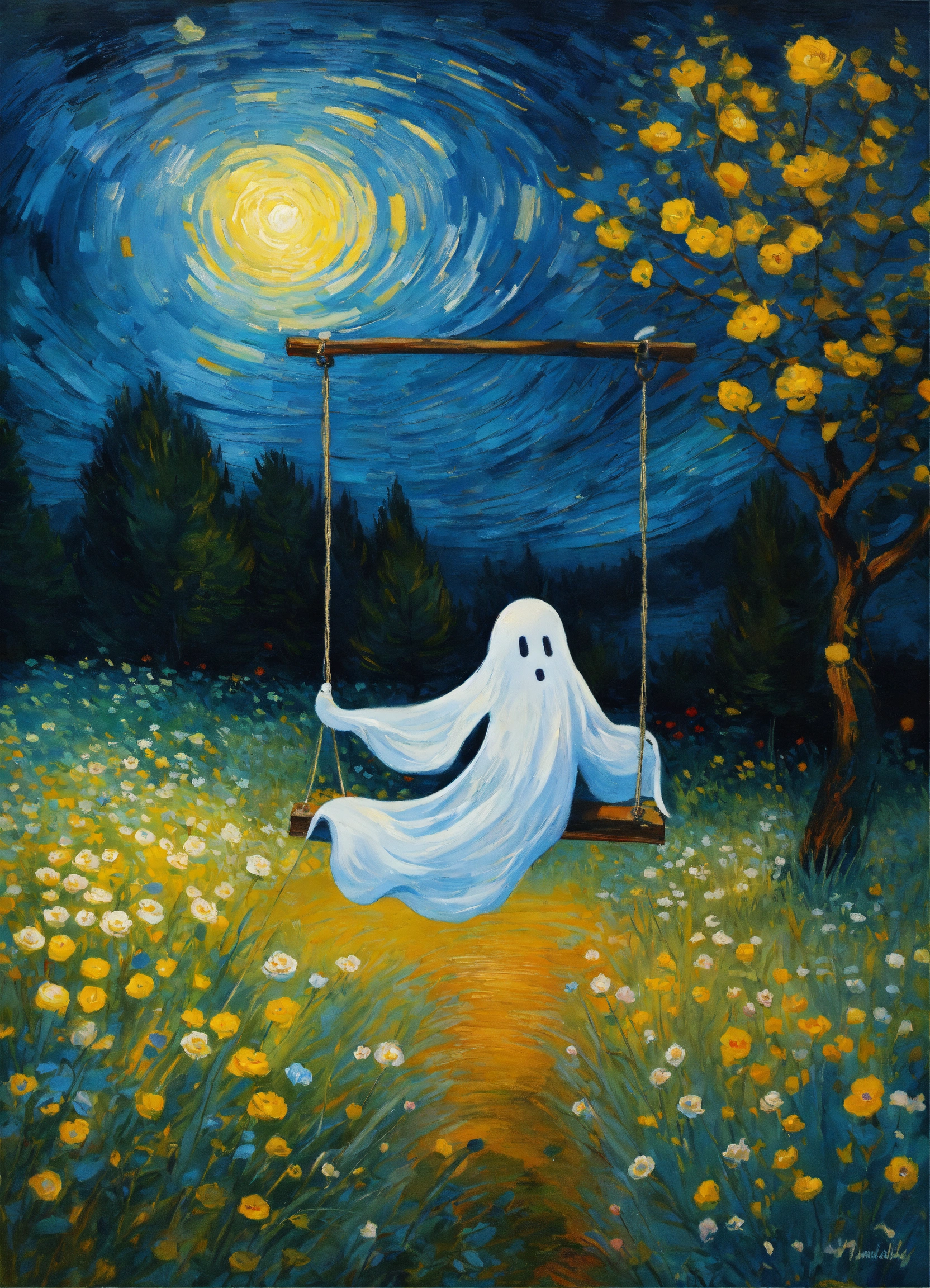 Lexica - Impressionist painting of a lonely small white ghost ...