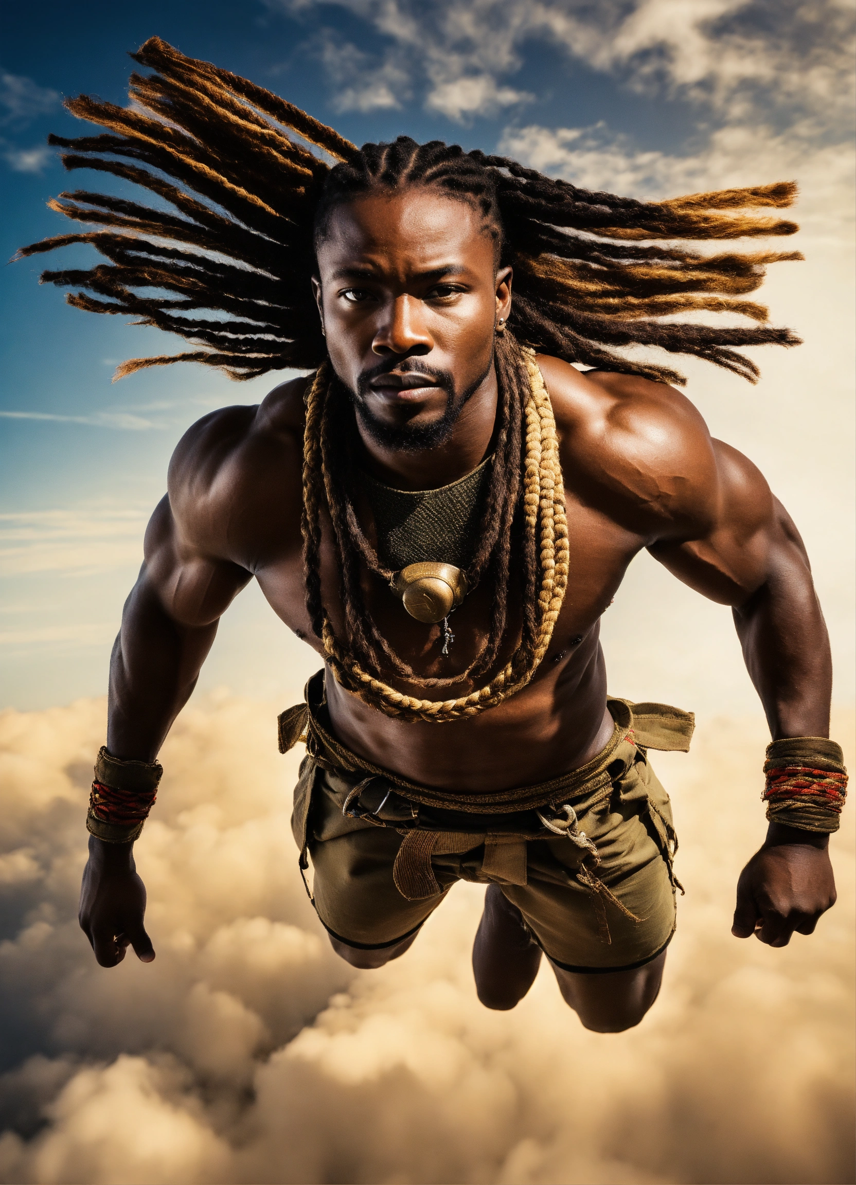 Lexica - Dramatic aerial photograph of a muscular African warrior with ...
