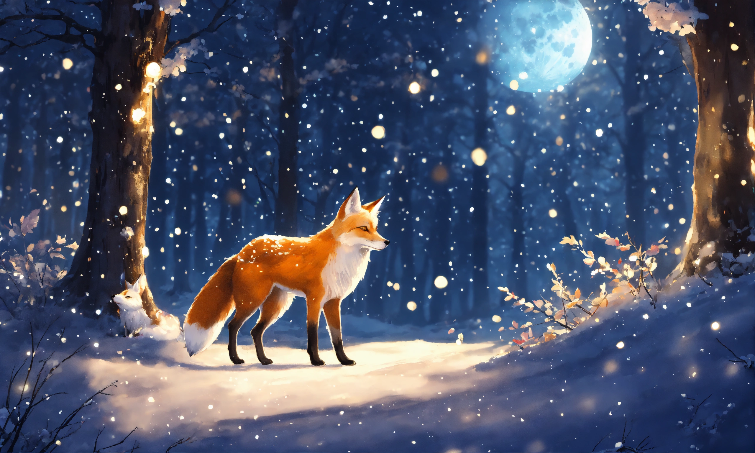 Lexica - White spotted Fox the wizard, fantasy, anime 90 style, snow ...