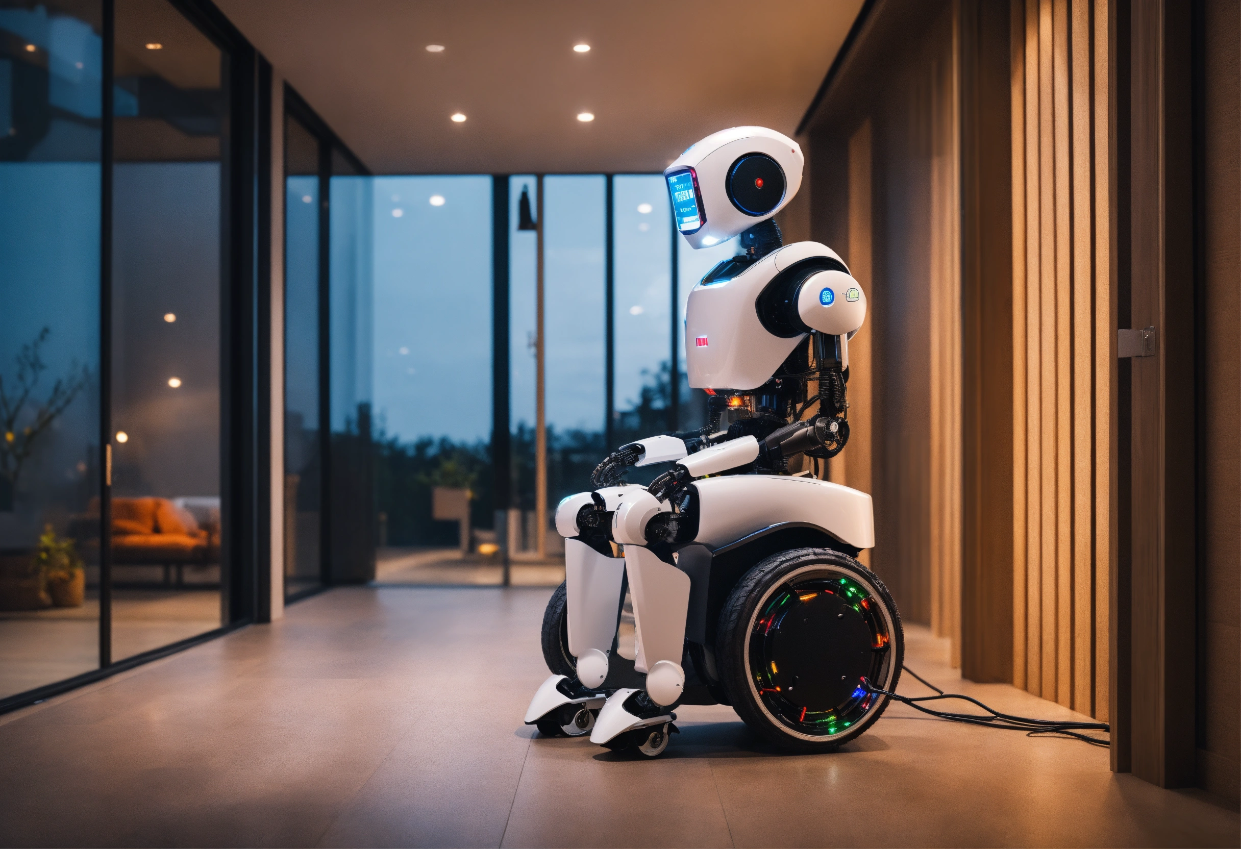 Lexica - Ai robot at plugging in answers to the lit up server on wheels ...