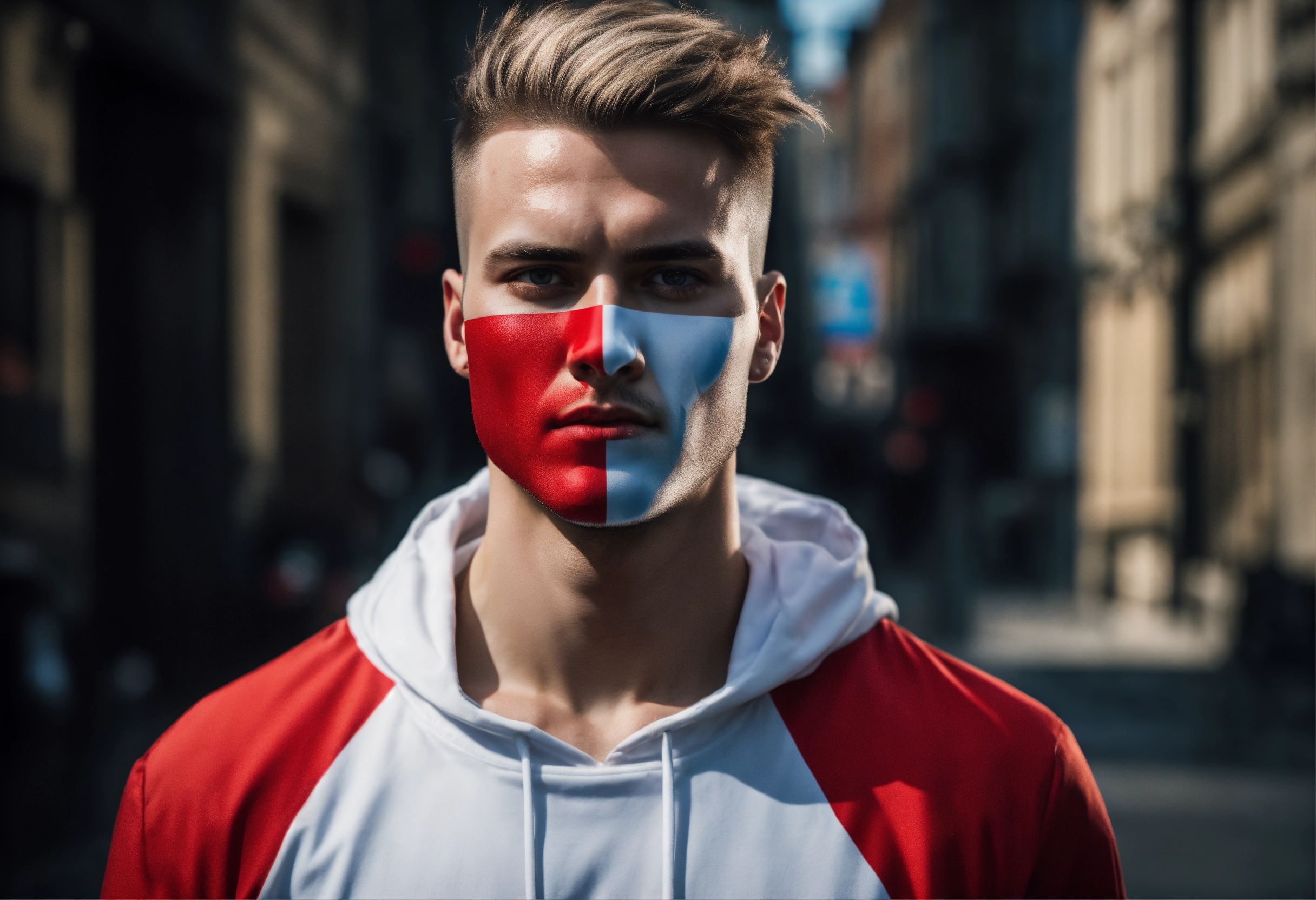 Lexica - Cyberpunk image of a beautiful man with Poland Flag, on street ...