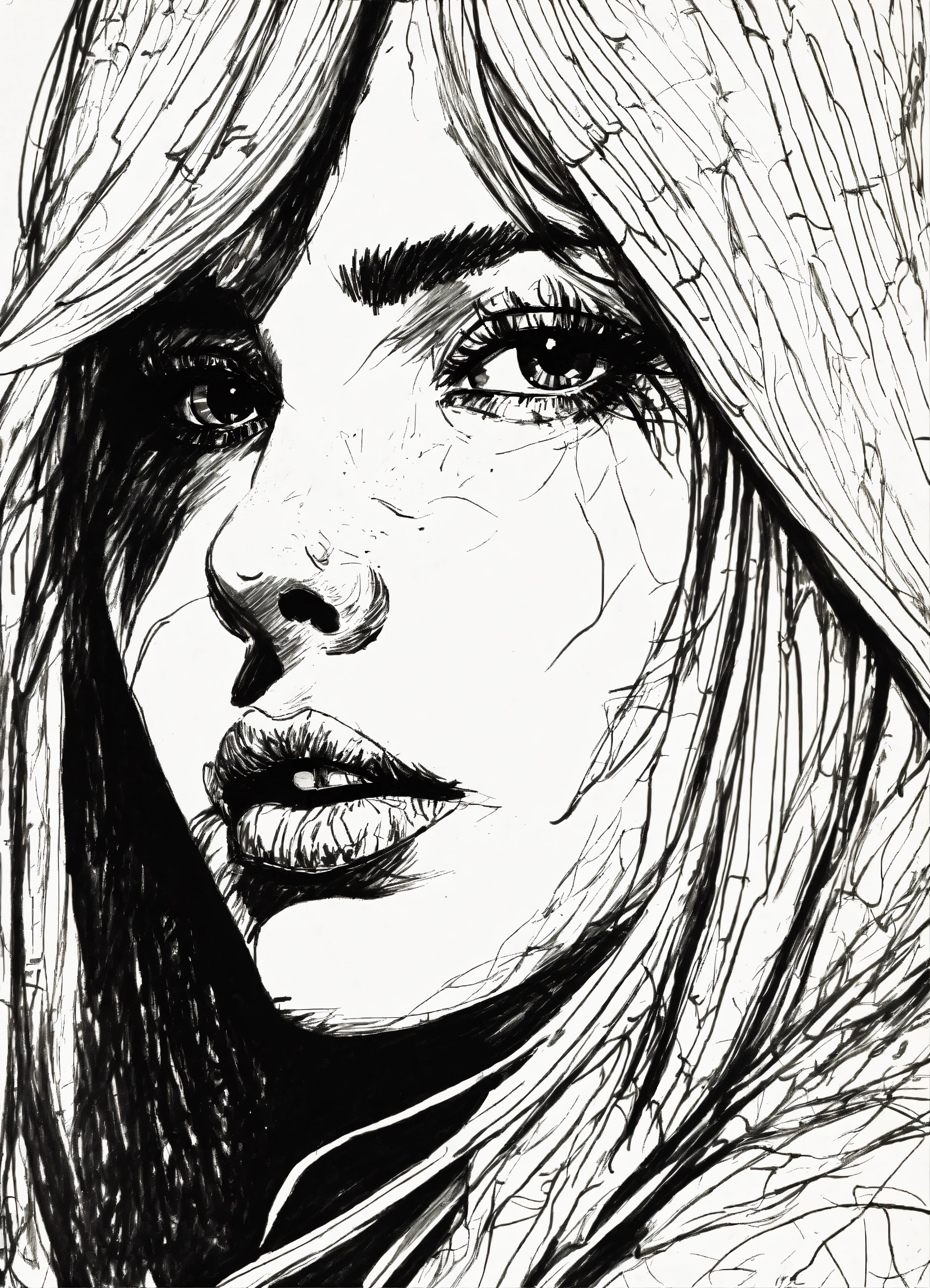 Lexica - Scratchy pen strokes, blind contour, fisheye perspective ...