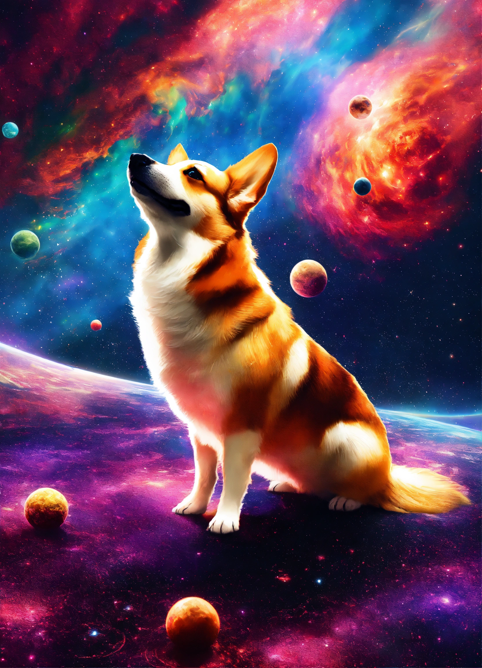 Lexica - The Cosmic Corgipede's multiple, glowing, cosmic-colored legs ...