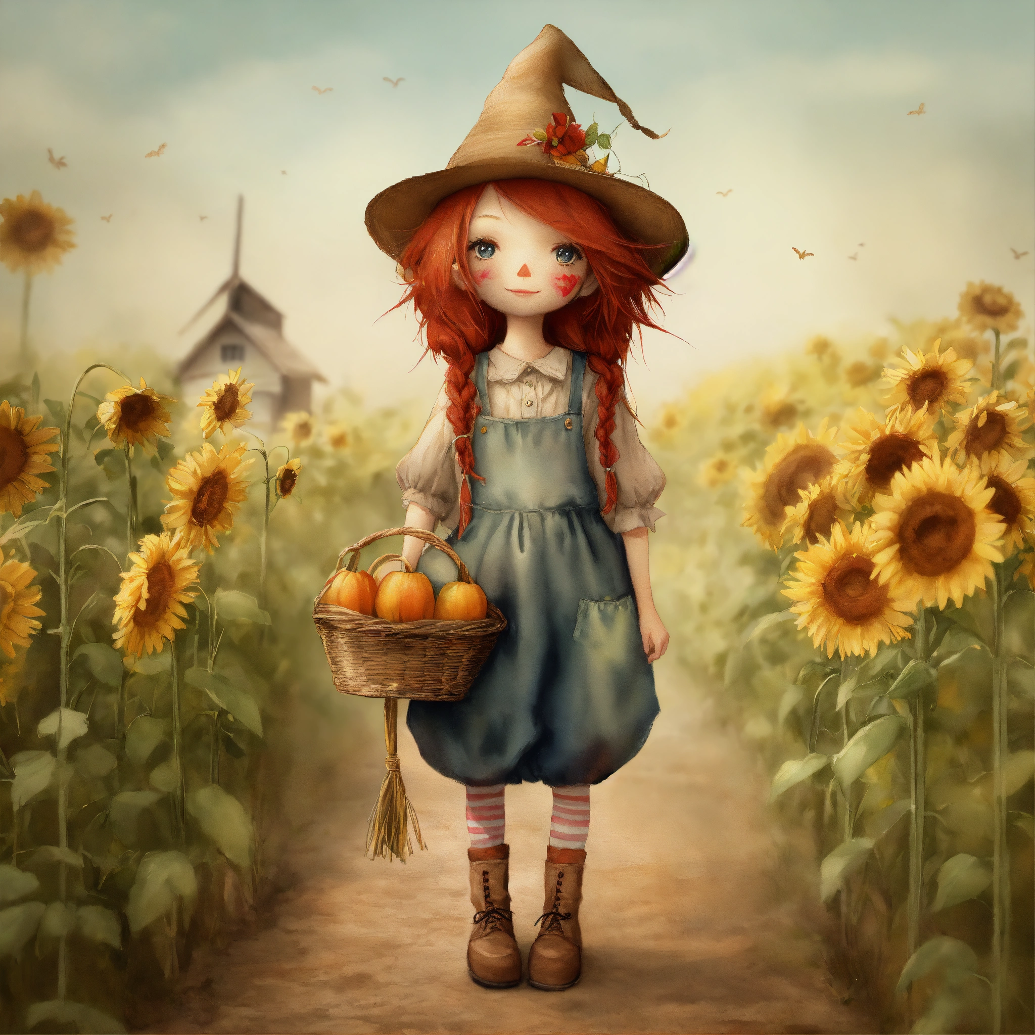 Lexica - Full body of a cute and beautiful fairy scarecrow redhair girl ...