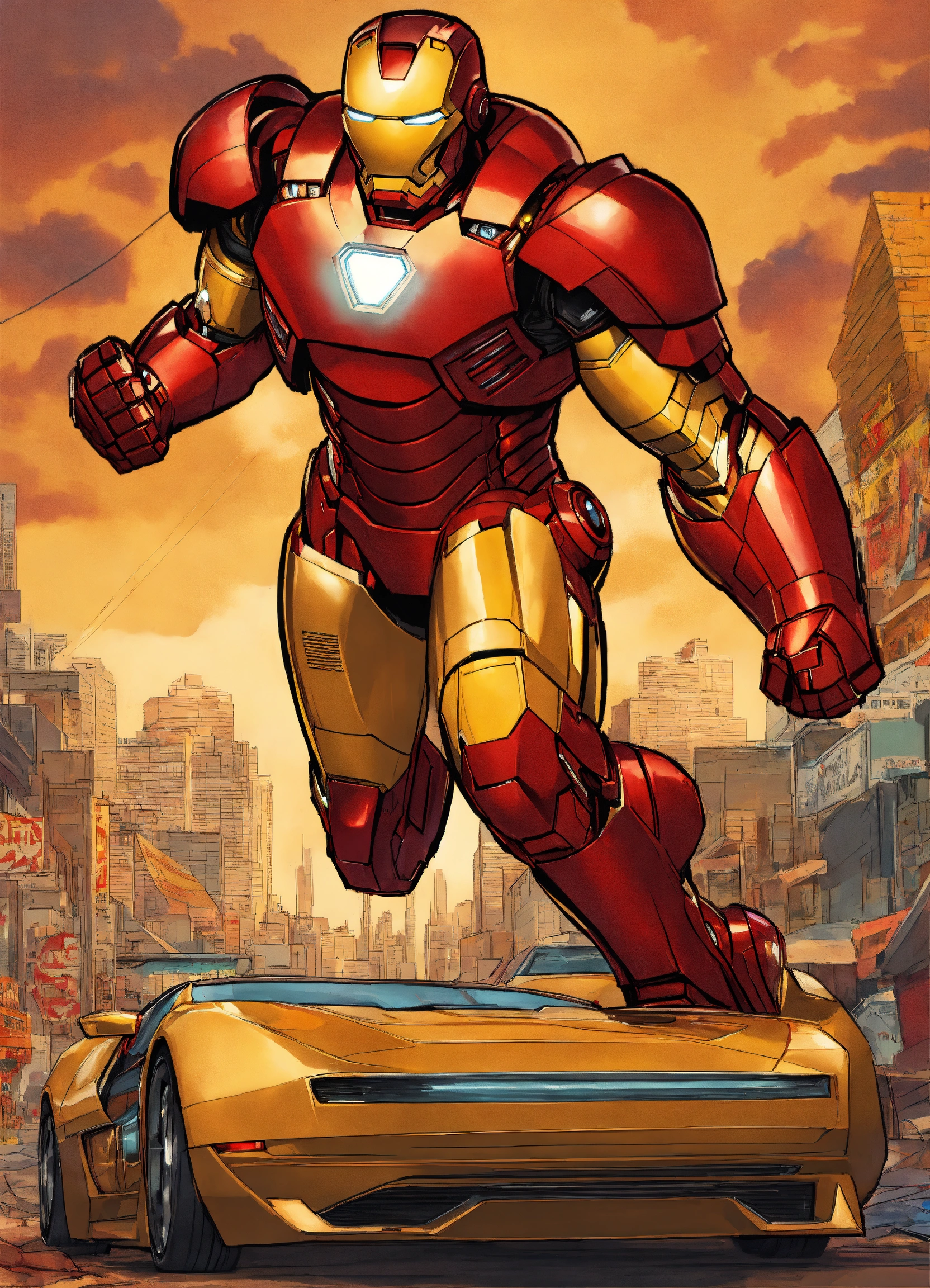 Lexica - Iron man riding a car