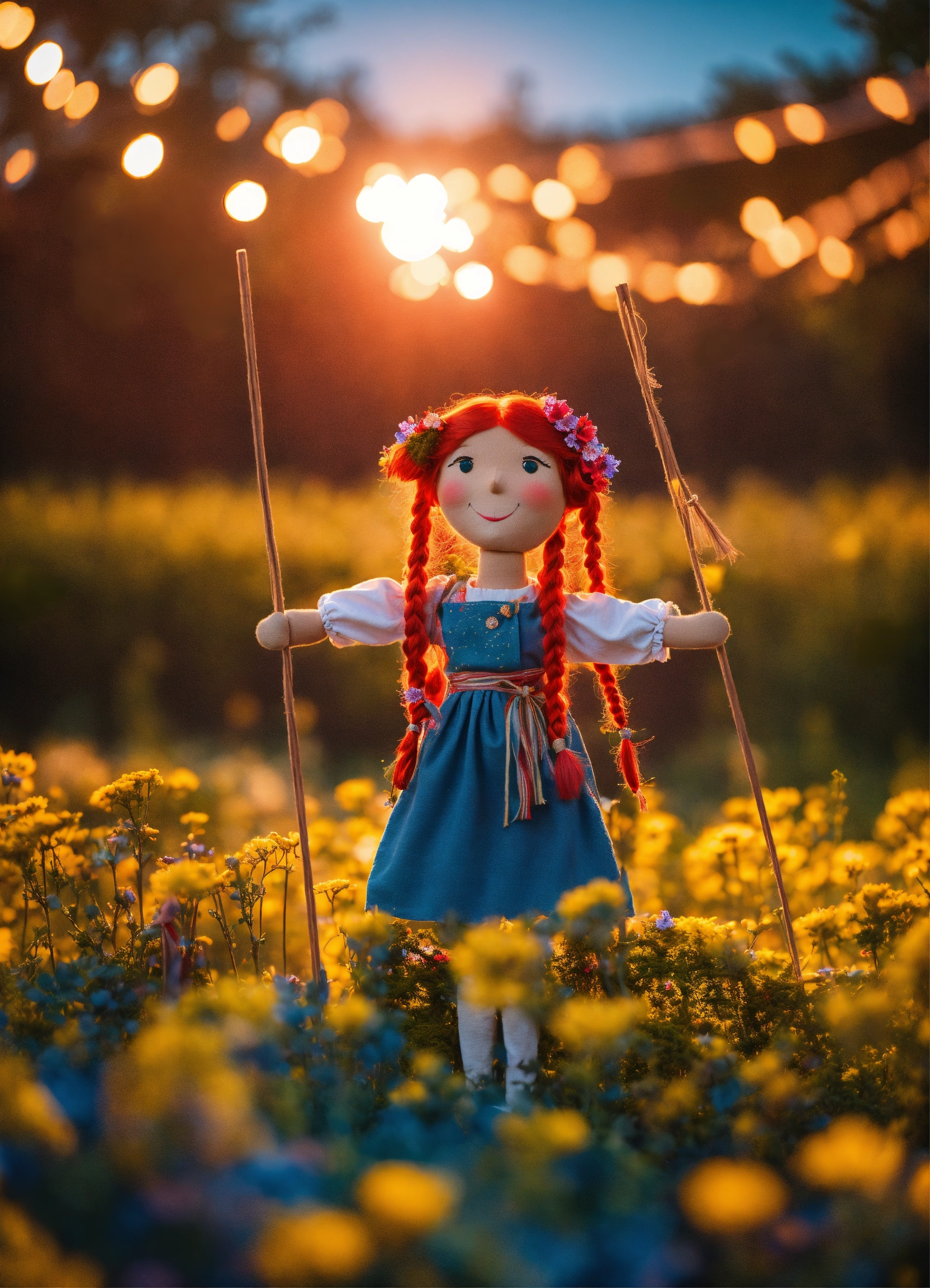 Lexica - One wooden puppets, a red-haired girl with braids, happy ...